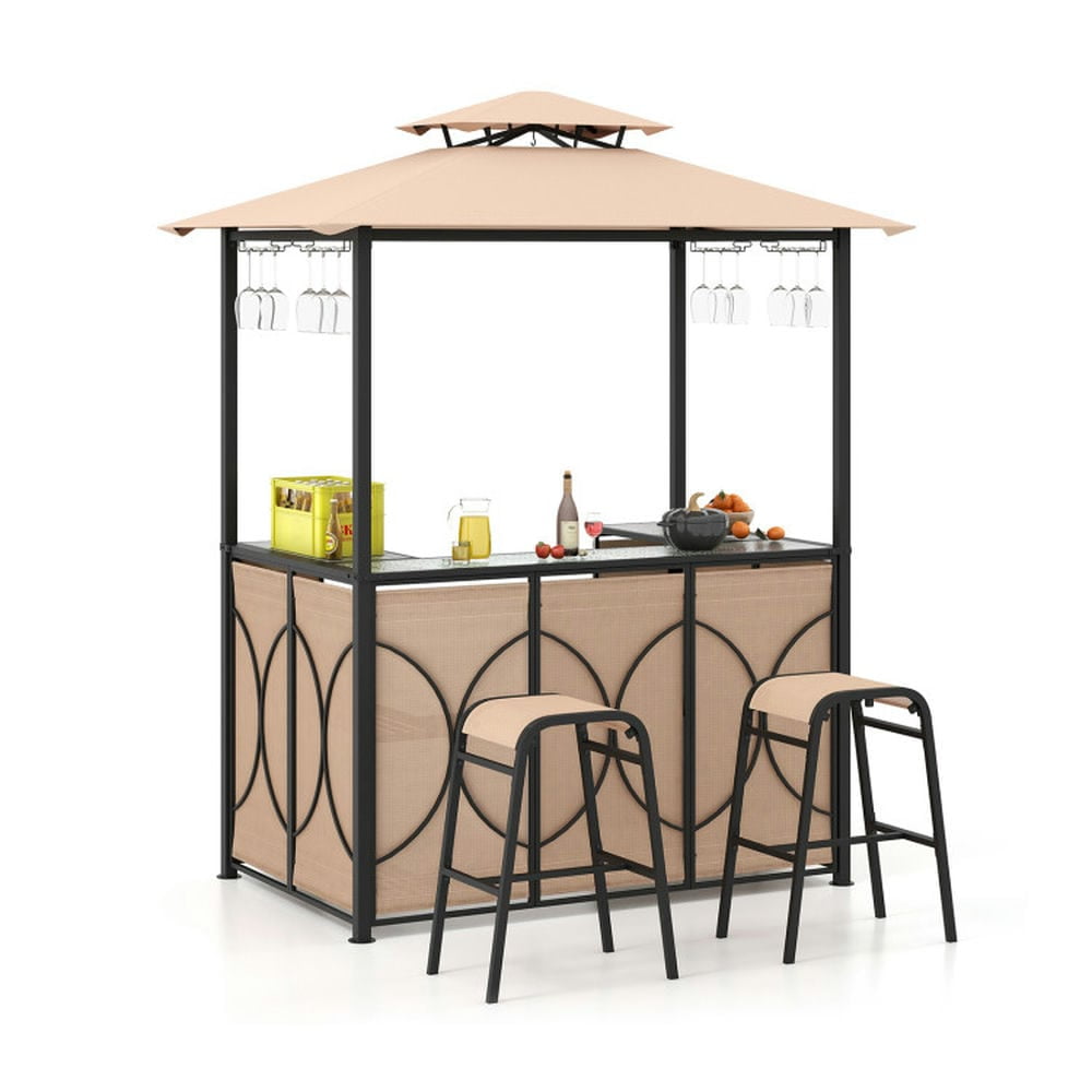 Aimee Lii 3-Piece Patio Bar Set Grill Patio Canopy & 2 Bar Stools with ...