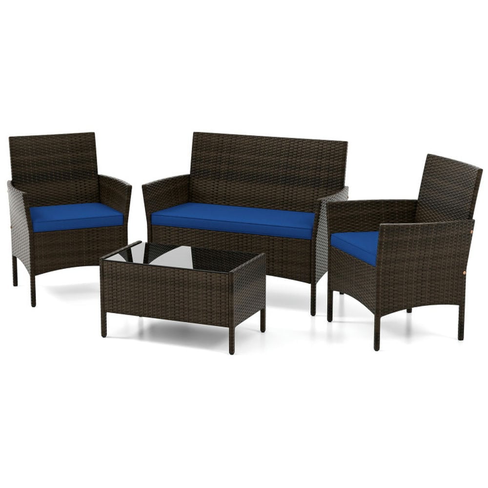 Aimee Lii 4 Piece Patio Rattan Conversation Set with Cozy Seat Cushions ...
