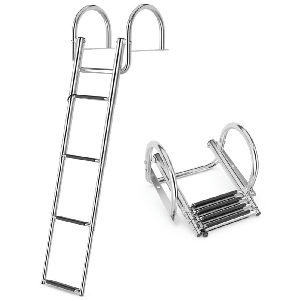 Aimee Lii 4-Step Pontoon Boat Ladder Folding Swimming Ladder with ...