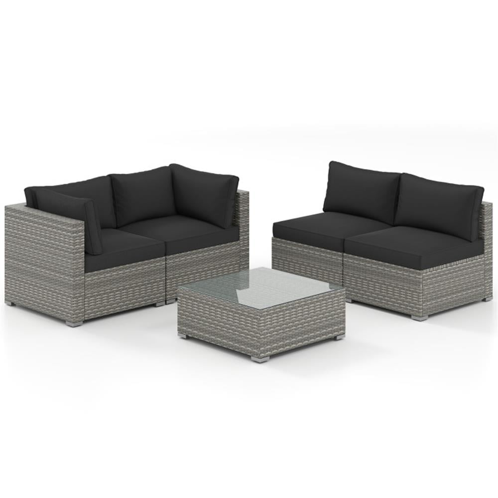 Aimee Lii 5-Piece Outdoor Patio Sectional Sofa Couch and Glass Coffee ...