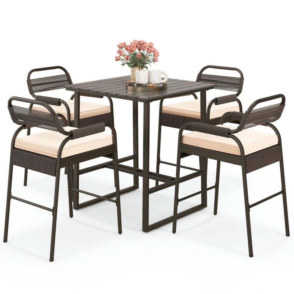 Aimee Lii 5 Piece Rattan Counter Set with 4 Stools, Modern Patio ...