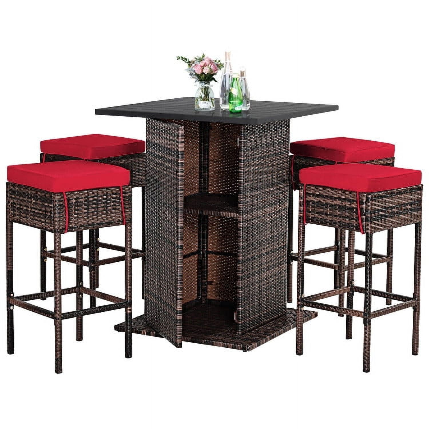 Aimee Lii 5 Pieces Patio Rattan Bar Table Stool Set Hidden Storage ...
