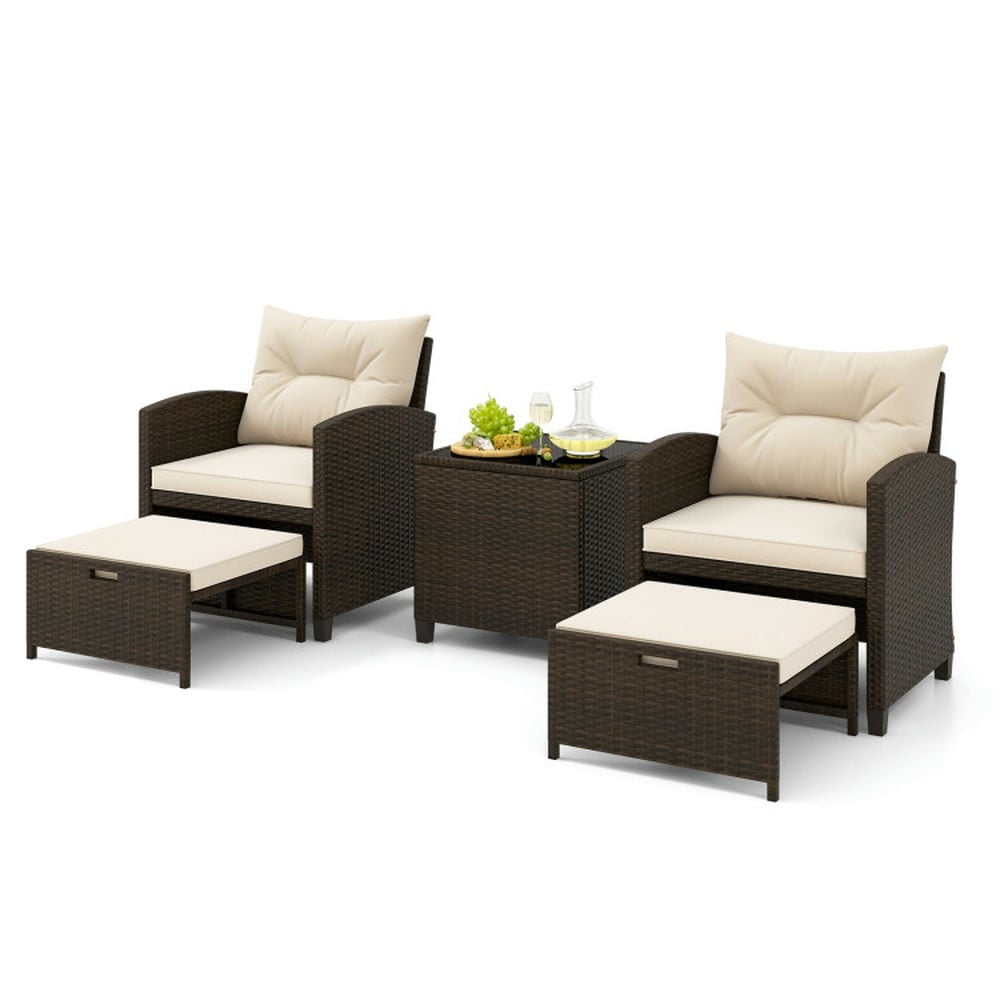 Aimee Lii 5 Pieces Patio Rattan Furniture with 2 Ottomans and Tempered ...
