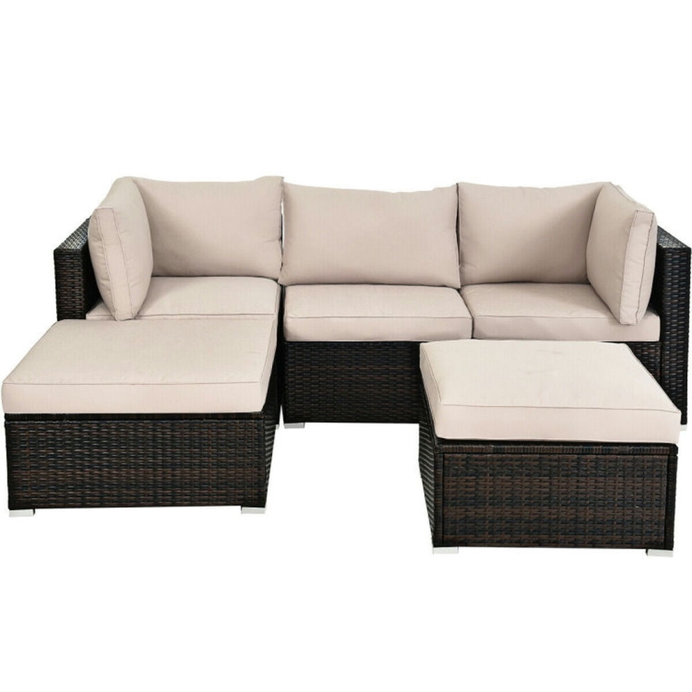 Aimee Lii 5 Pieces Patio Rattan Sofa Set with Cushion and Ottoman ...