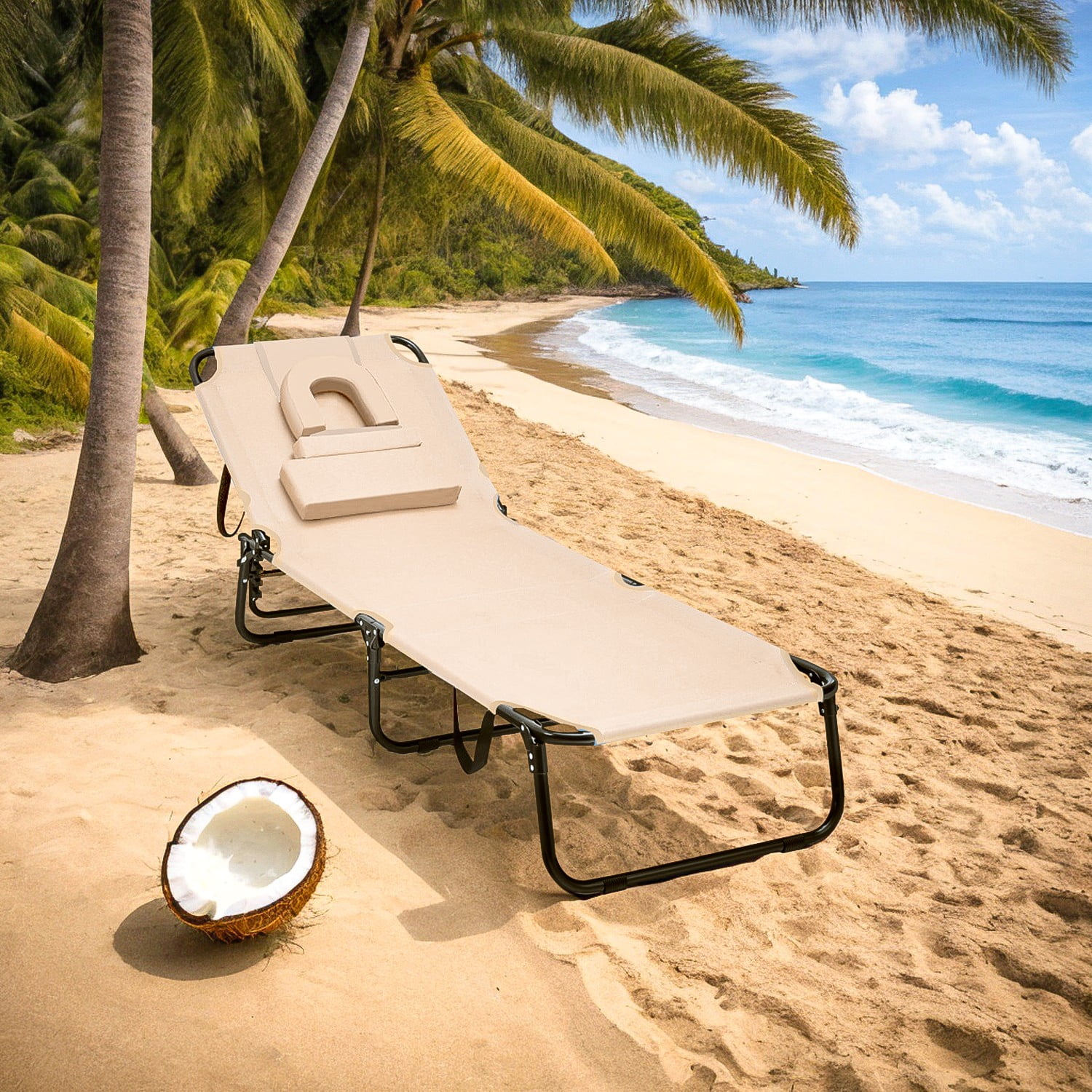Aimee Lii Folding Adjustable Beach Lounge Chair, Face Hole, Removable ...
