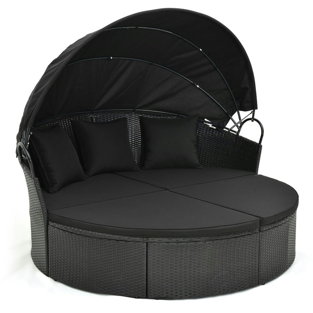 Aimee Lii Clamshell Patio Round Daybed Wicker with Retractable Canopy ...