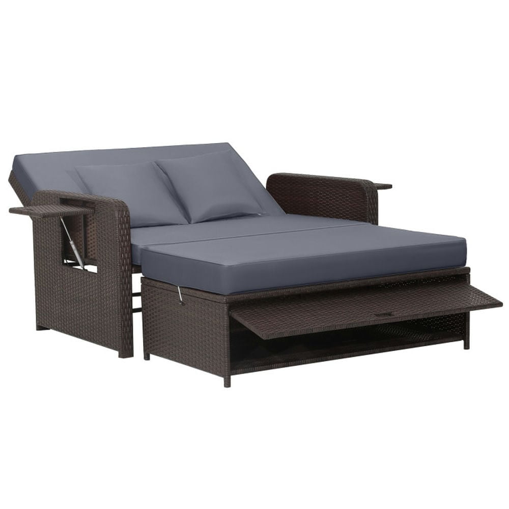 Aimee Lii Patio Rattan Daybed with 4-Level Adjustable Backrest and ...