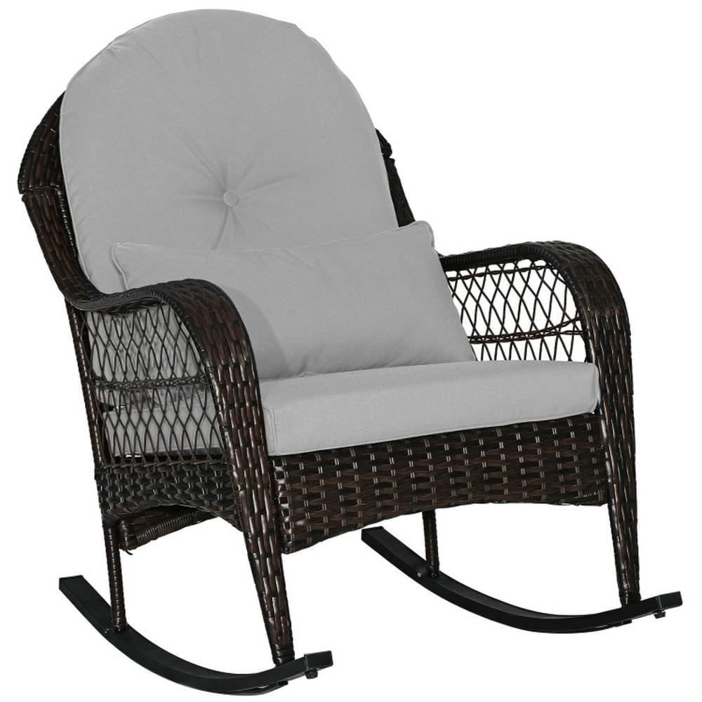 Aimee Lii Patio Rattan Rocking Chair with Seat Back Cushions and Waist ...