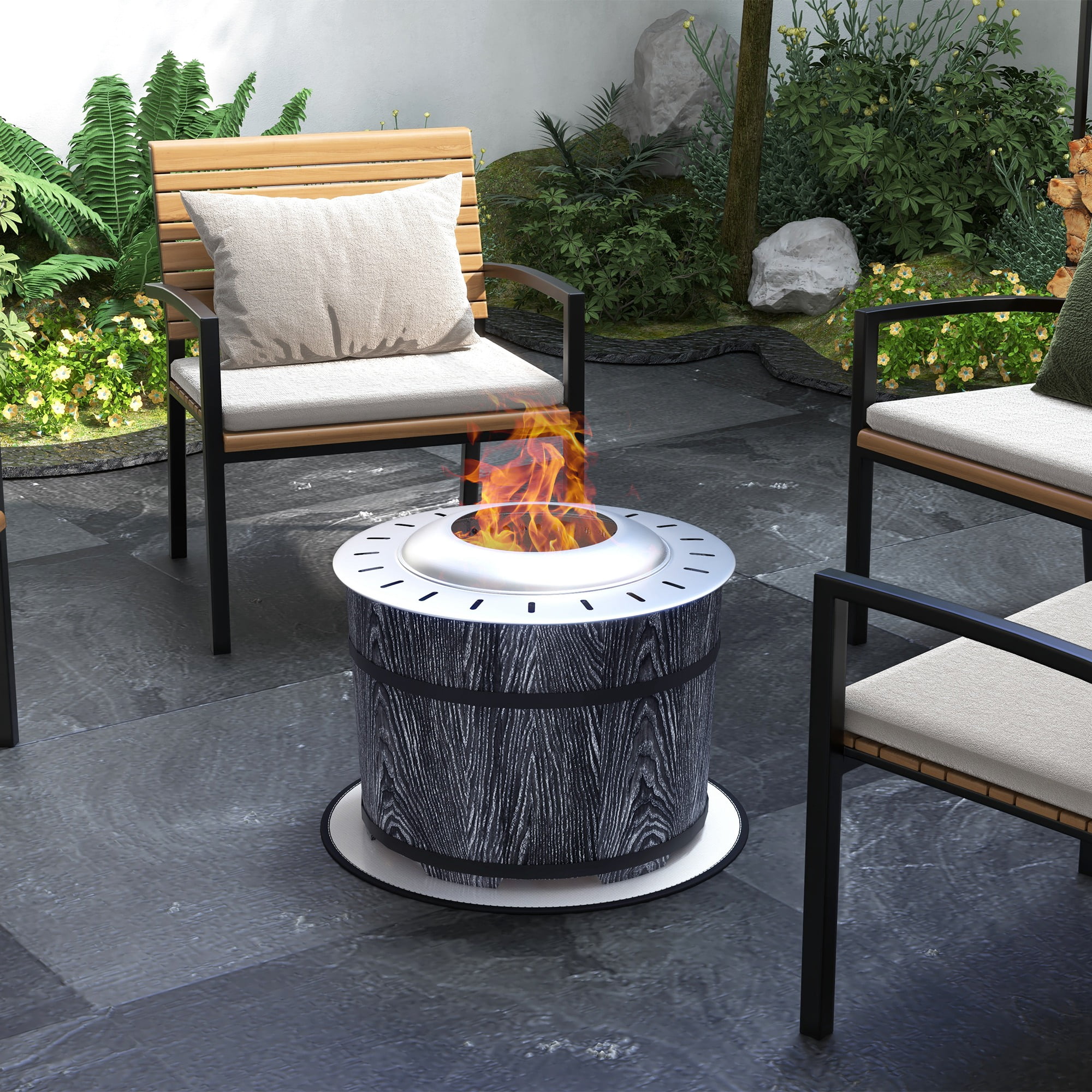 Aimee Lii Smokeless Fire Pit with Fireproof Mat, 20" Barrel Style ...