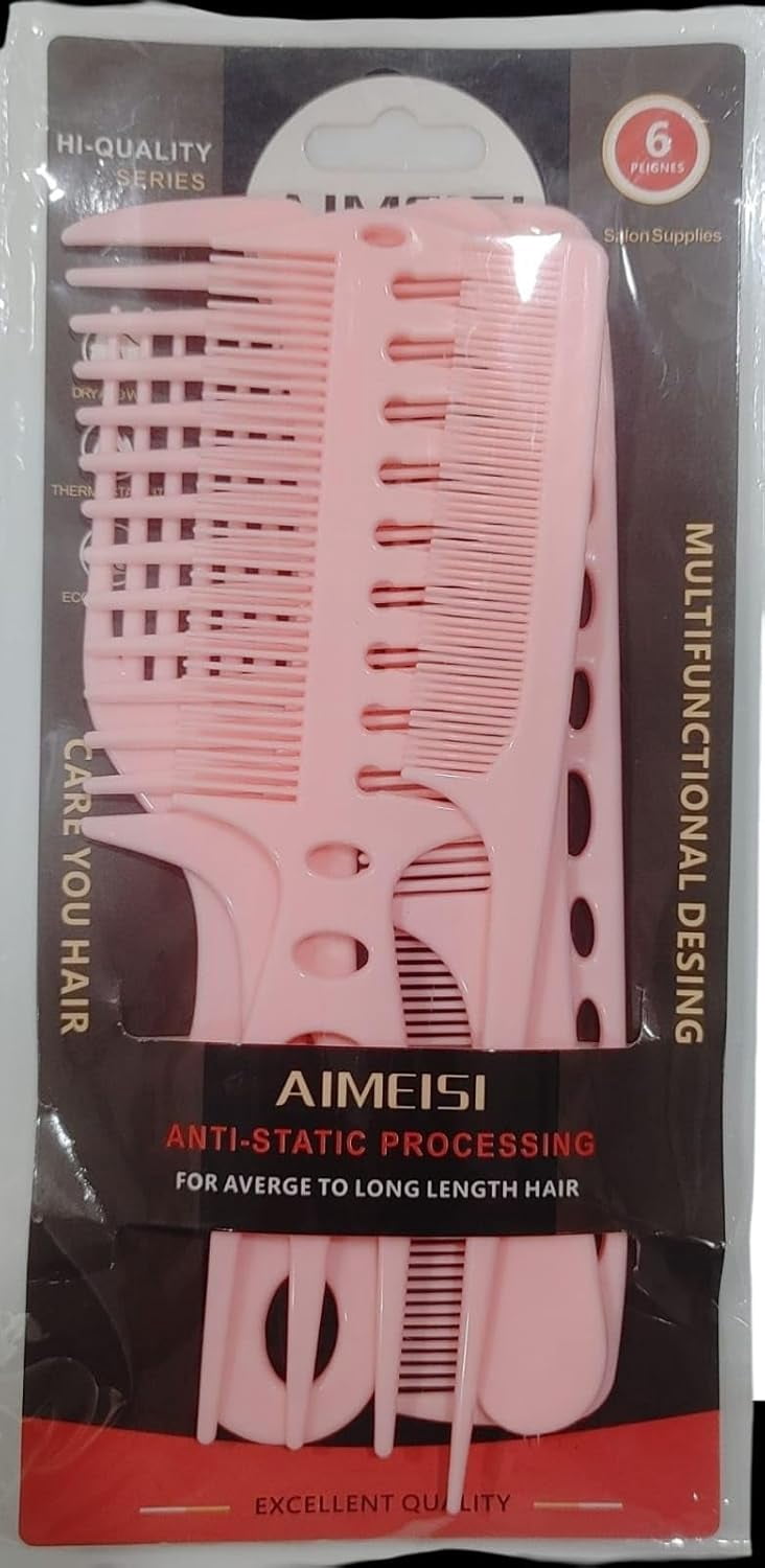 Aimeisi AntiStatic Hair Comb Set 6 Pieces Pink for Average to Long Hair ...