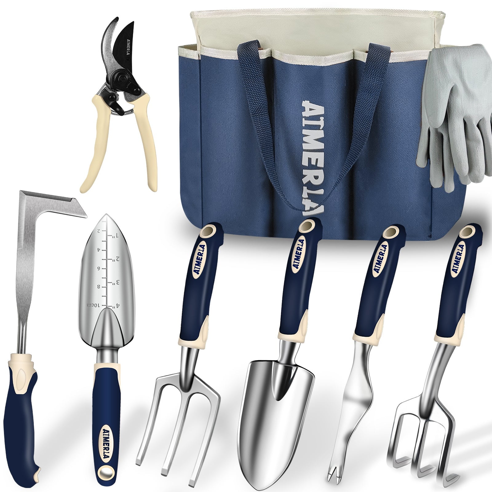 Aimerla Gardening Tools Set of 9 Heavy Duty Garden Tools with Non-Slip ...