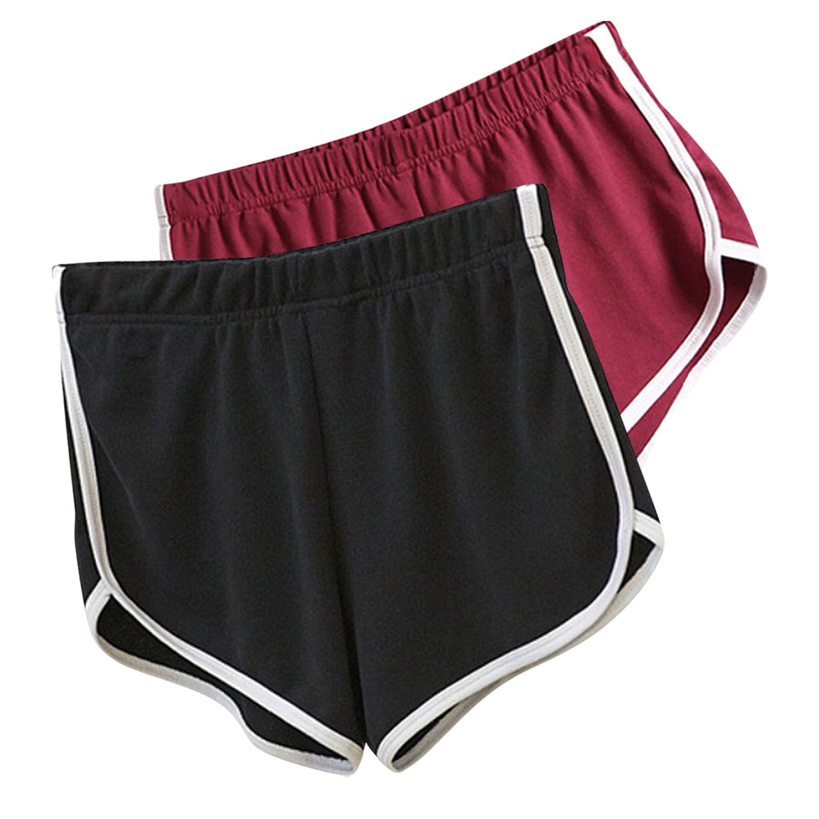 Aimik 2 Pack Women Contrast White Trim Athletic Shorts Elastic Waist ...