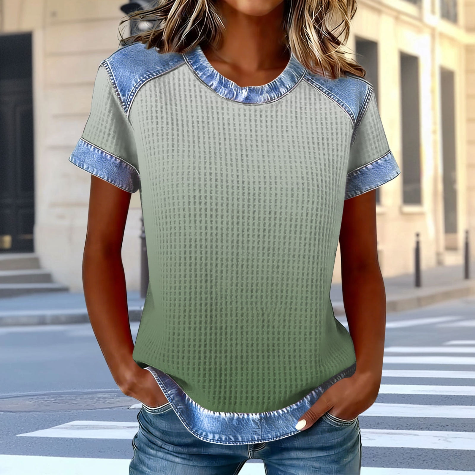 Aimik Casual Tops for Women Crew Neck Short Sleeve Loose Blouse ...
