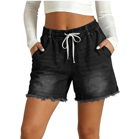 Aimik Denim Shorts for Women Fashion Ripped Frayed Hem Wide Leg Denim ...