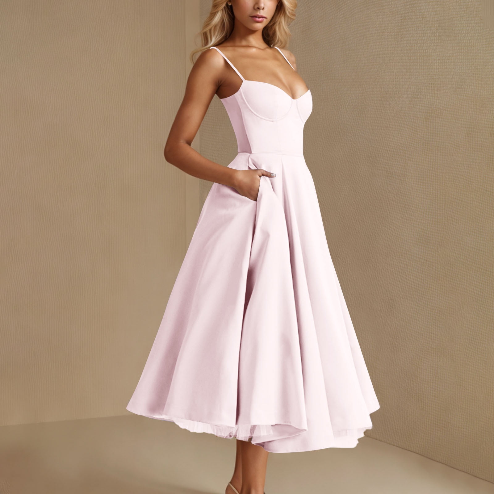 Aimik Fashion Women Summer Casual Solid-Color Double-Layer Ball Gown ...