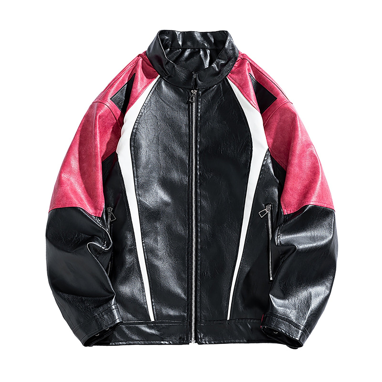 Aimik Hanes Men Faux Leather Jacket Oversize Moto Biker Coat Long ...