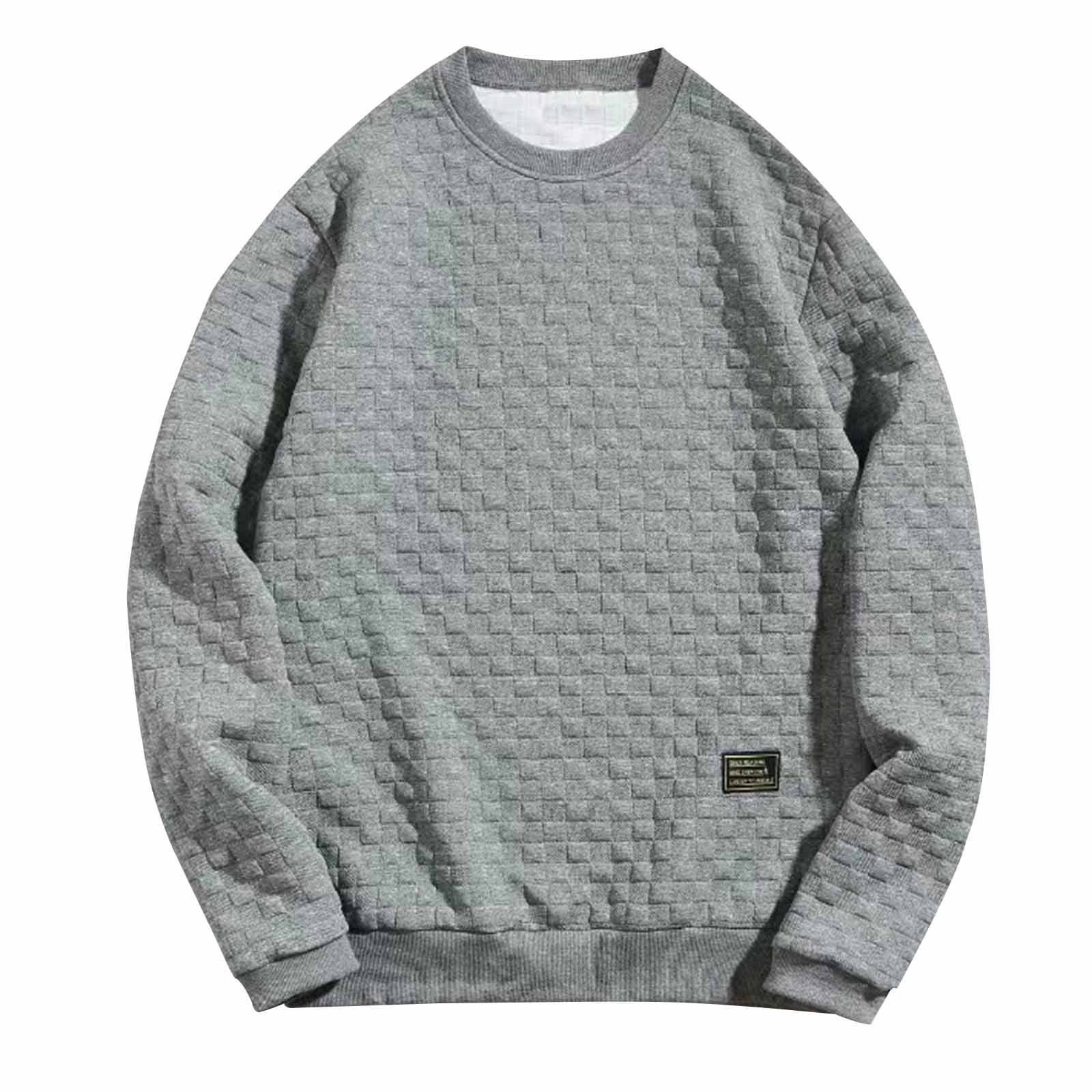 Aimik Hanes Men's Crewneck Sweatshirts Solid Color Checkered 3D Texture ...