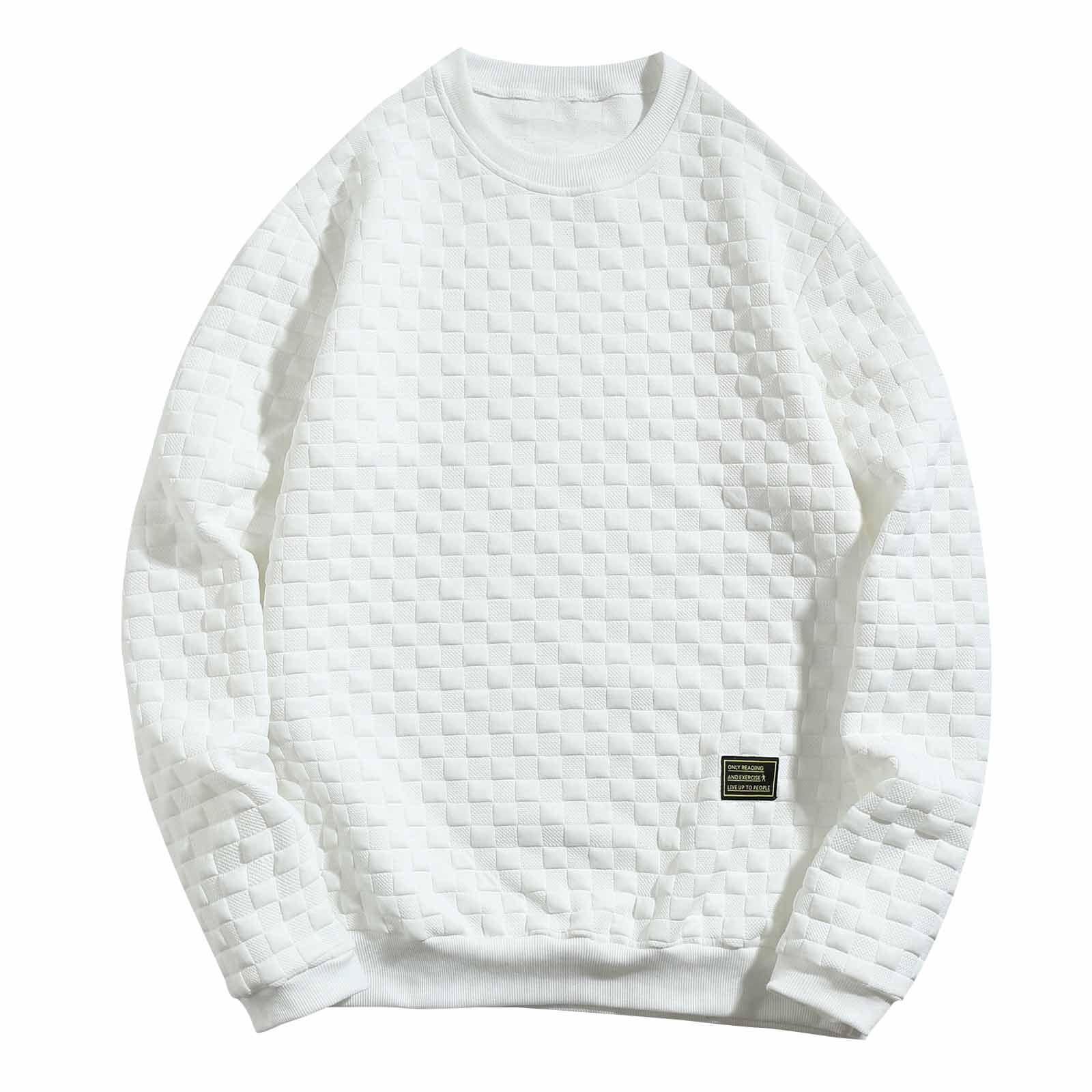 Aimik Hanes Men's Crewneck Sweatshirts Solid Color Checkered 3D Texture ...