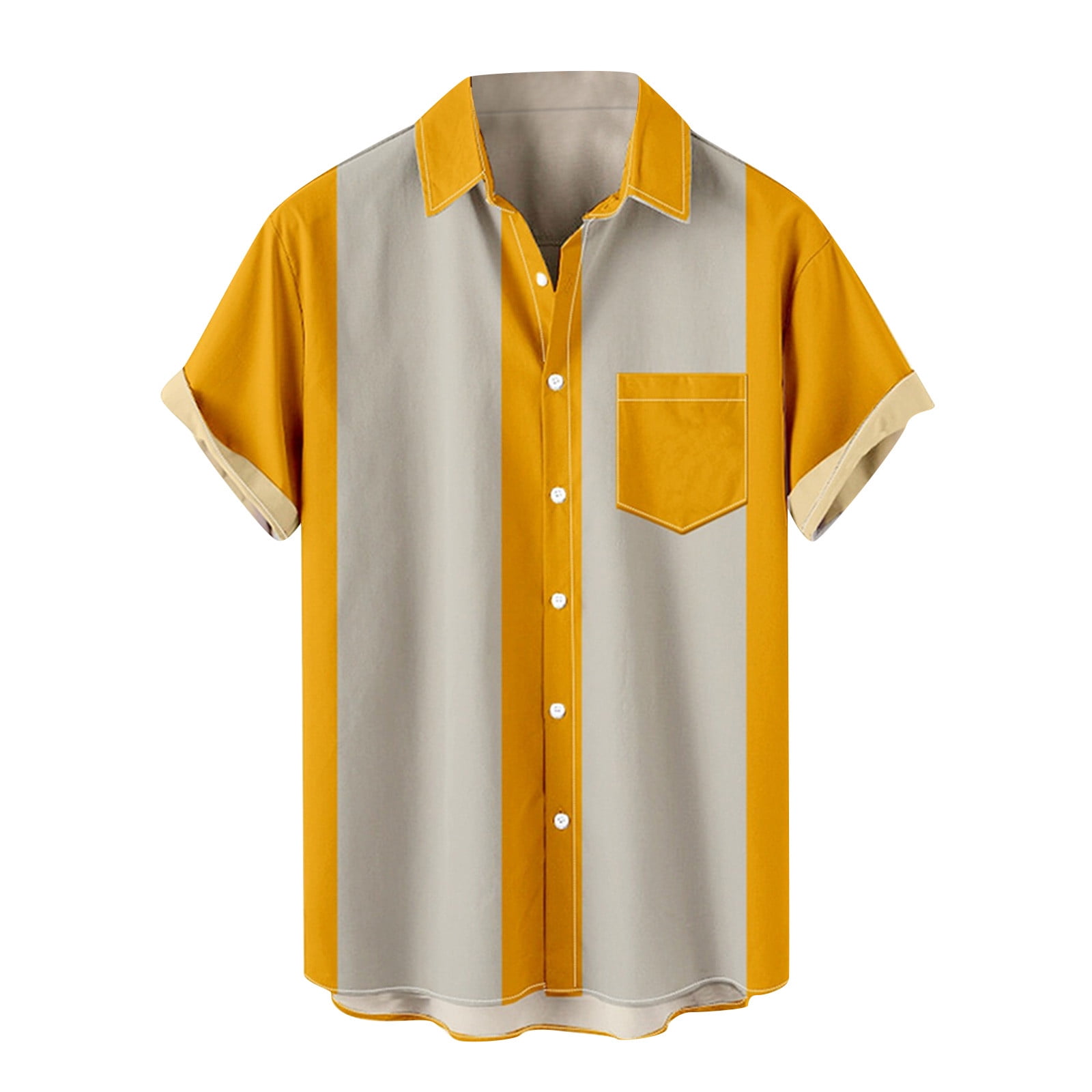 Aimik Hanes Men's Retro Button Down Bowling Shirts 50S Rockabilly Style ...
