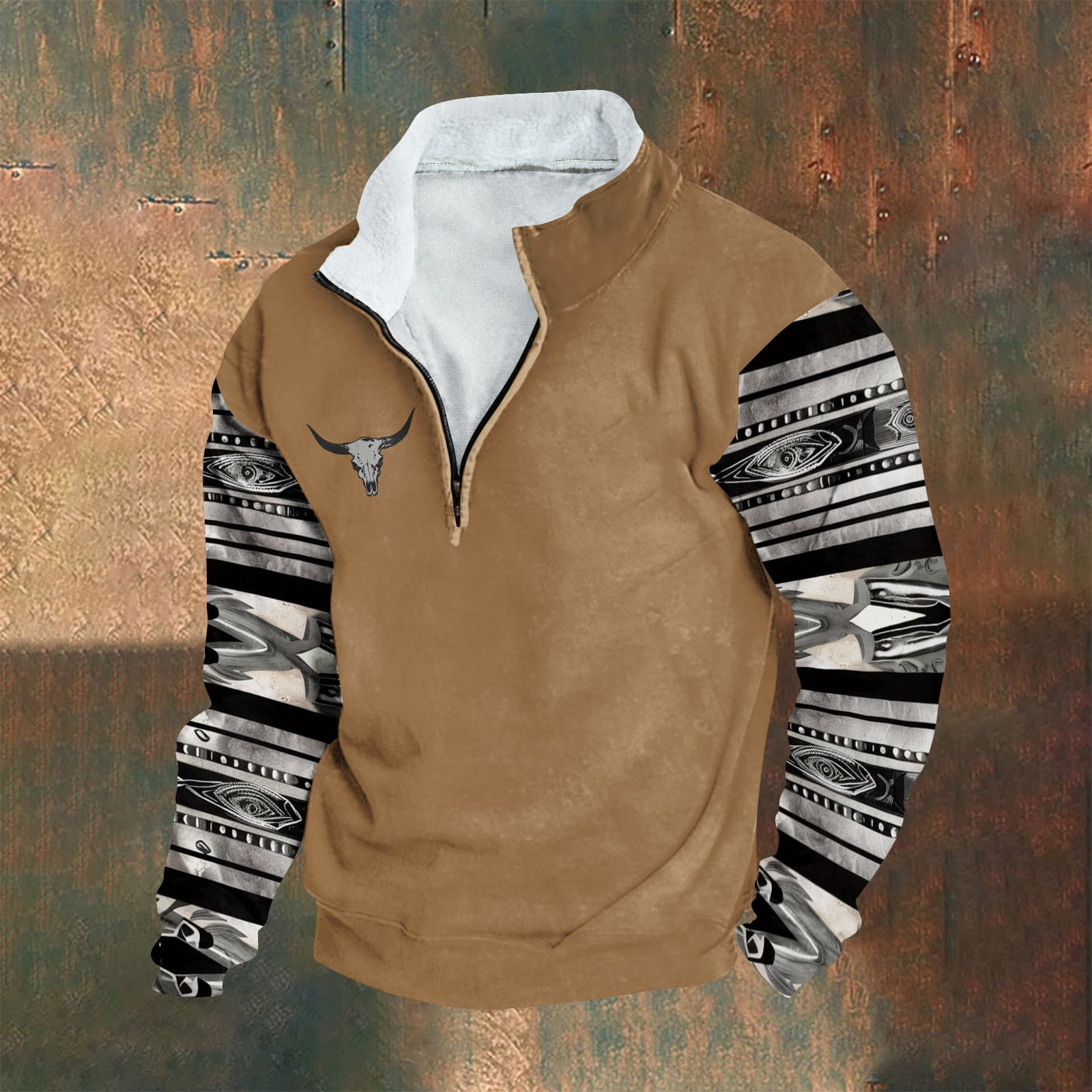 Aimik Hanes Men's Vintage Western Cowboy Zipper Sweatshirt Fluffy ...