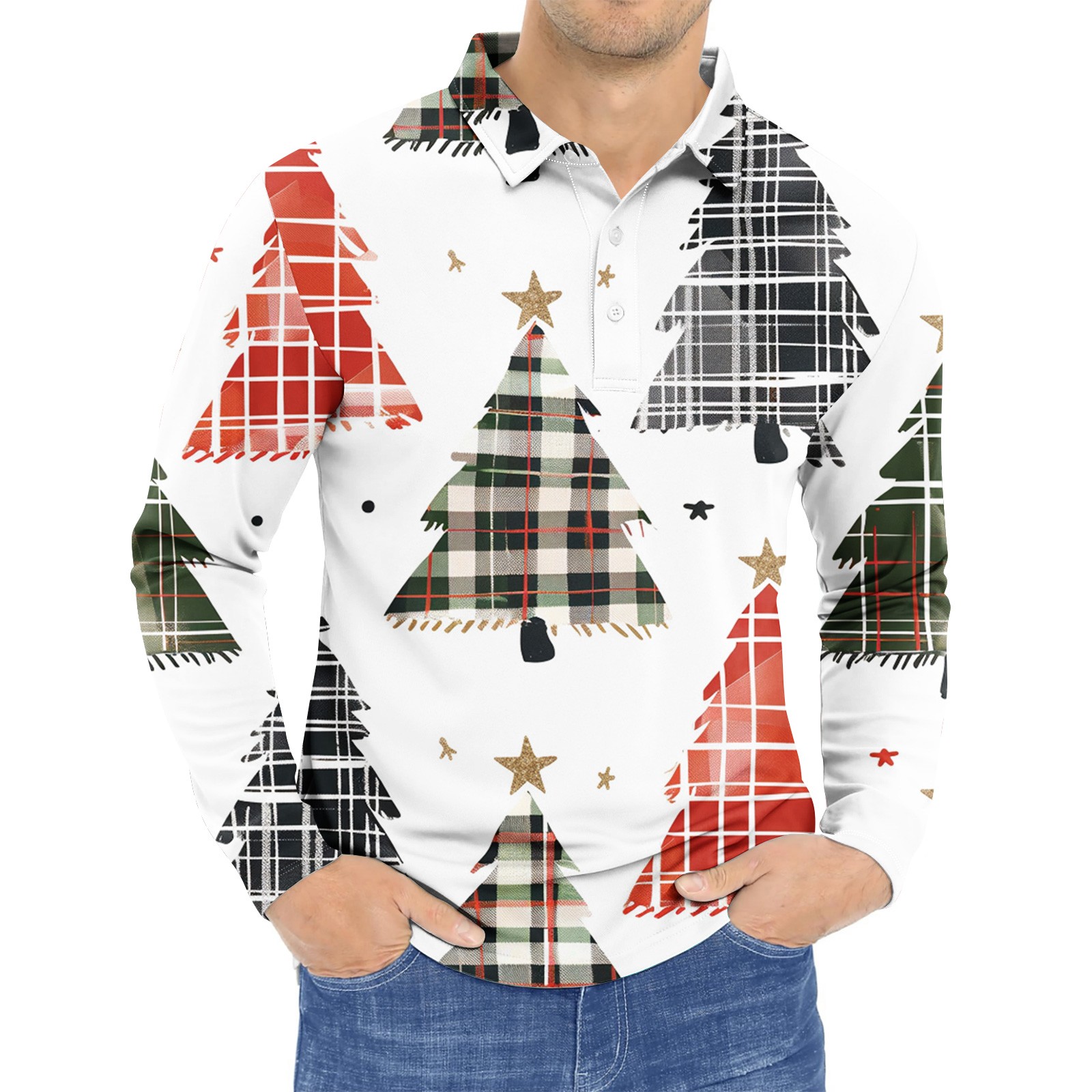 Aimik Hanes Mens Christmas Polo Shirts,Casual Xmas Long Sleeve Button ...