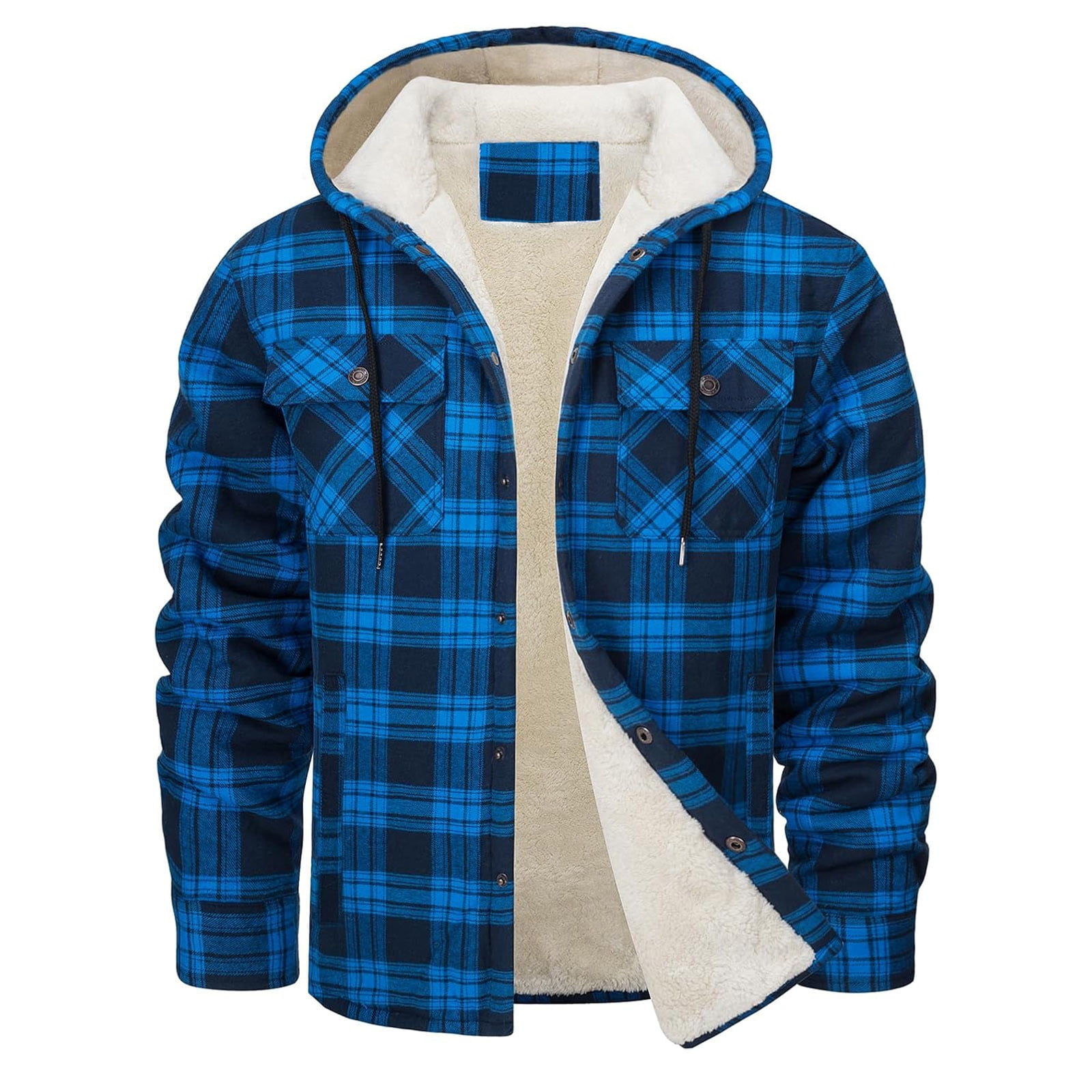 Aimik Hanes Mens Flannel Hoodie Jacket Fleece Lined Flannel Shirt Plaid ...