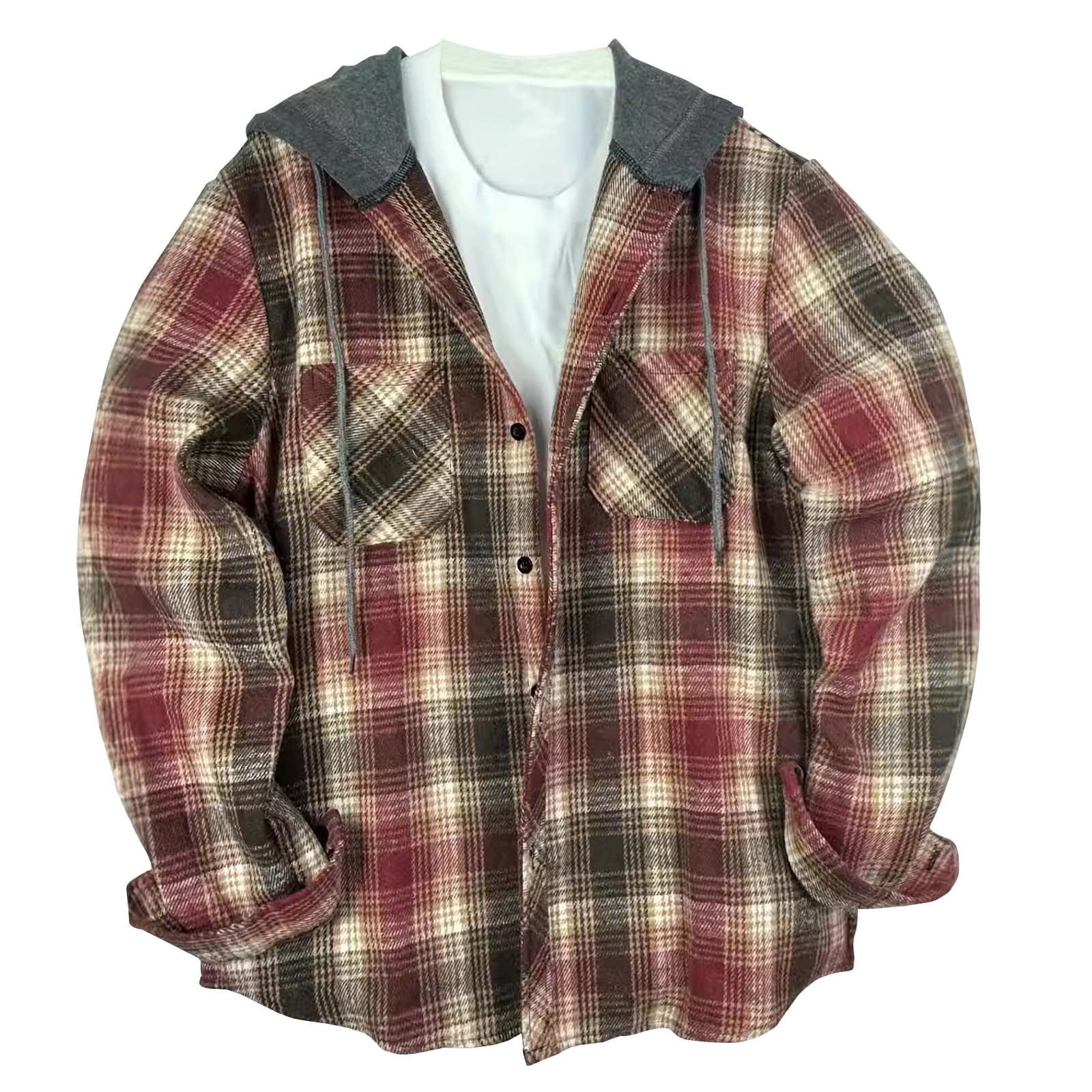 Aimik Hanes Mens Flannel Sherpa Lined Jacket with Hood Plaid Shirts ...