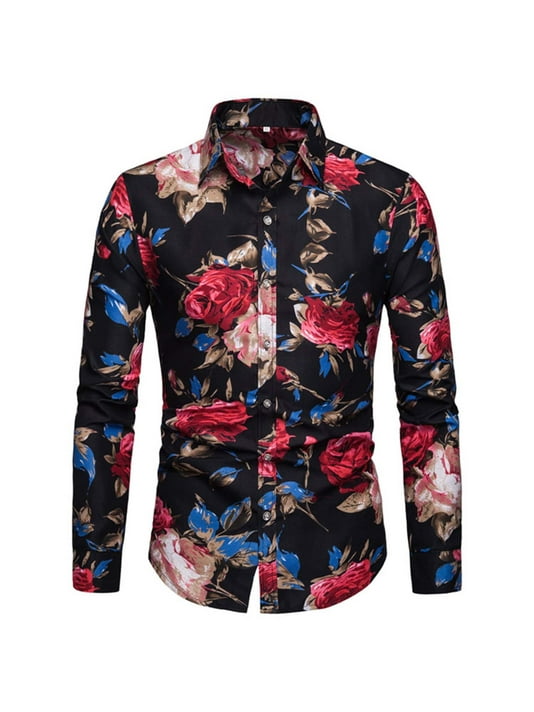 Leesechin Mens Floral Print Dress Shirt Flower Pattern Slim Leesechin Mens Floral Print Dress Shirt Flower Pattern Slim
