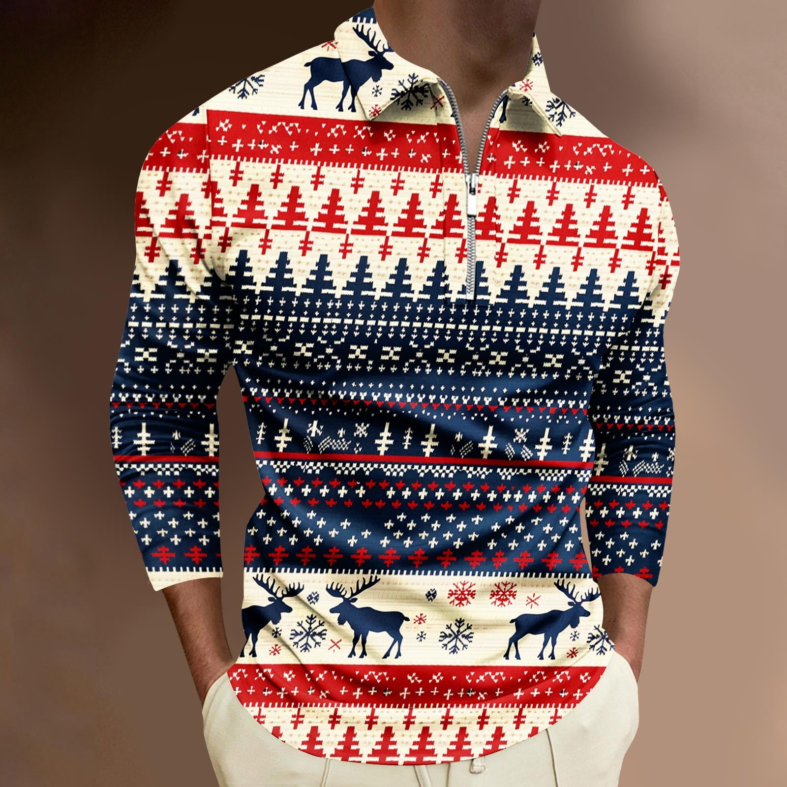 Aimik Hanes Mens Ugly Christmas Shirt Quarter Zip Up Polo Shirts ...