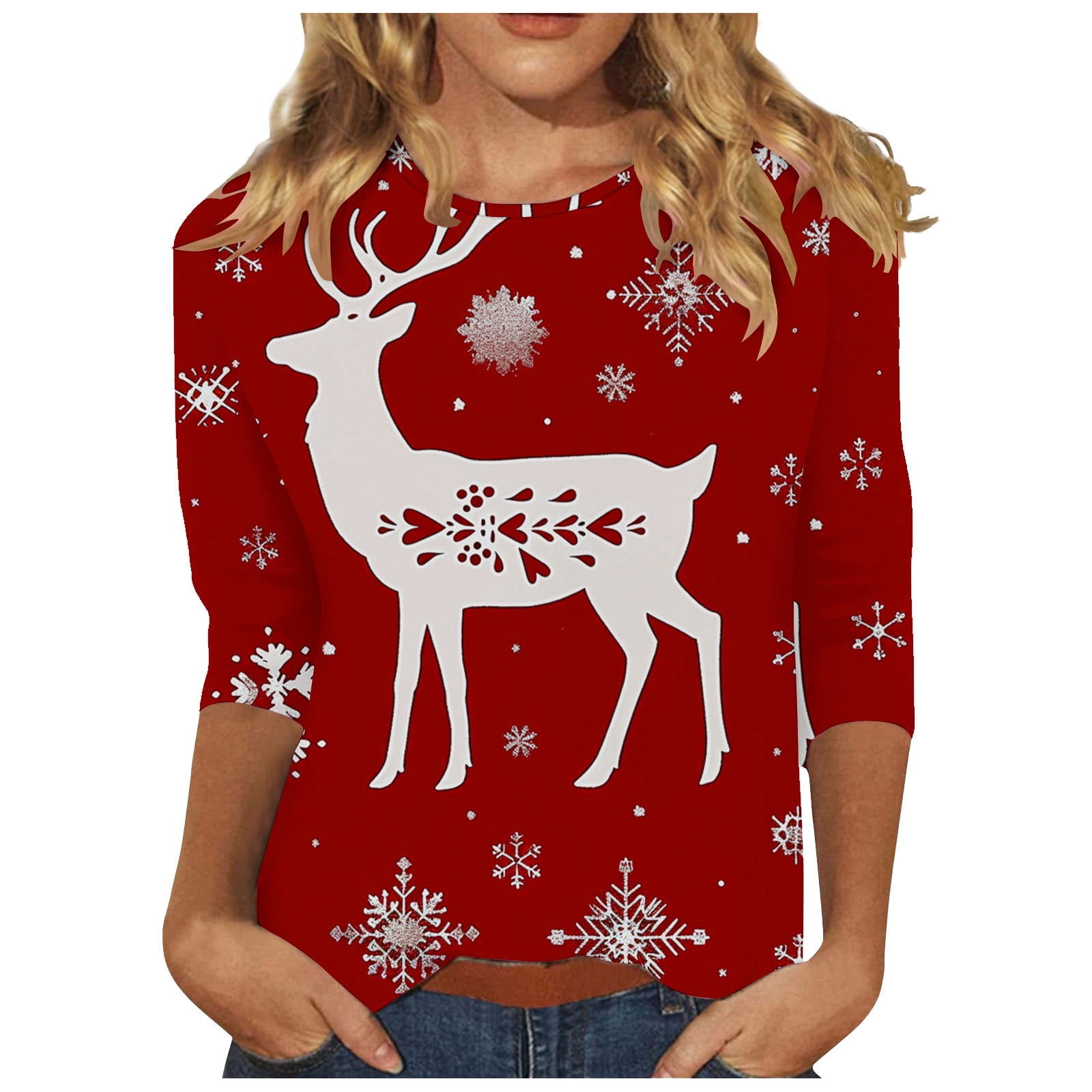 Aimik Hanes Womens Christmas Shirts Crew Neck 3/4 Sleeve Comfy Casual ...