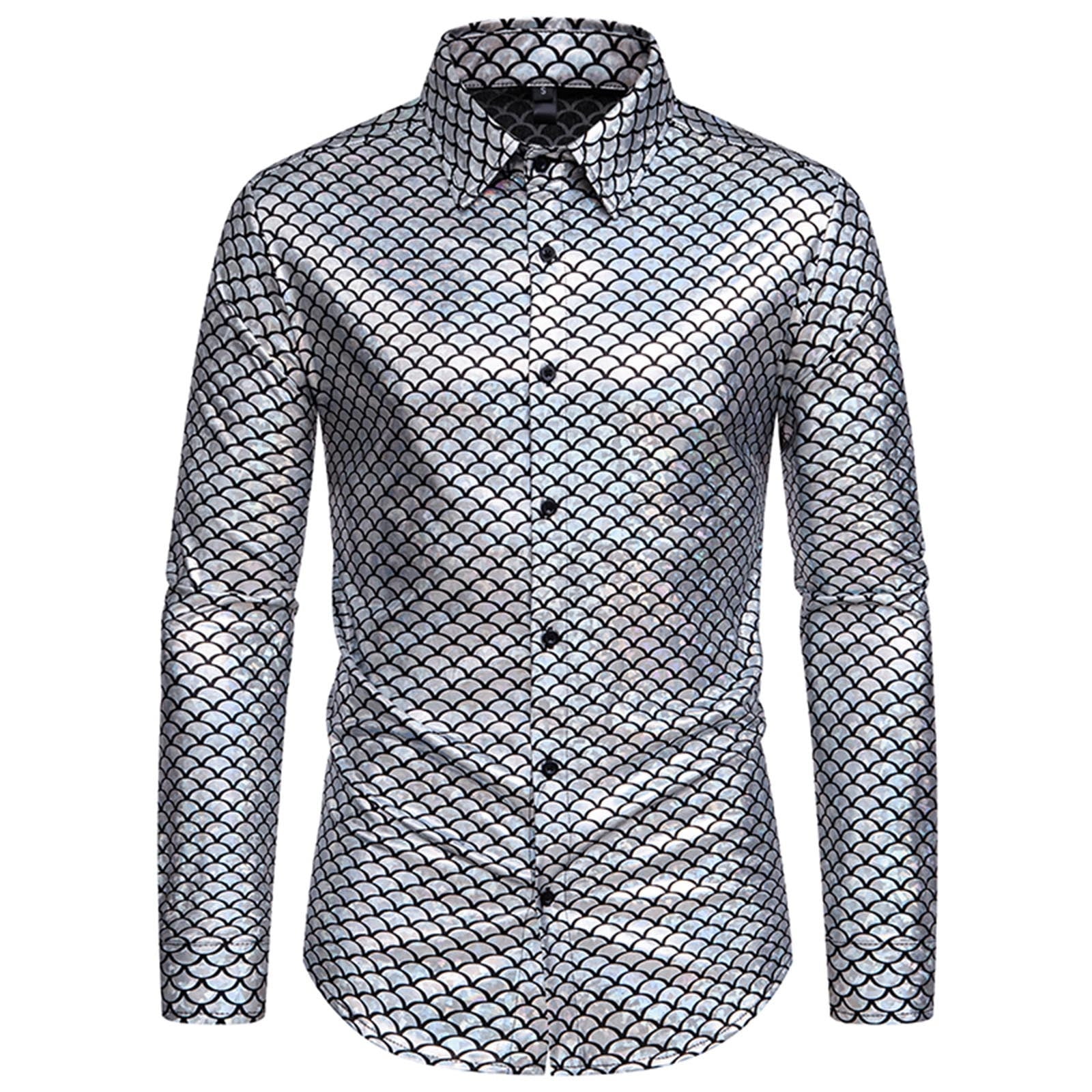 Aimik Hanes Men Shirts,Men's Luxury Baroque Shiny Print Shirt,Paisley ...