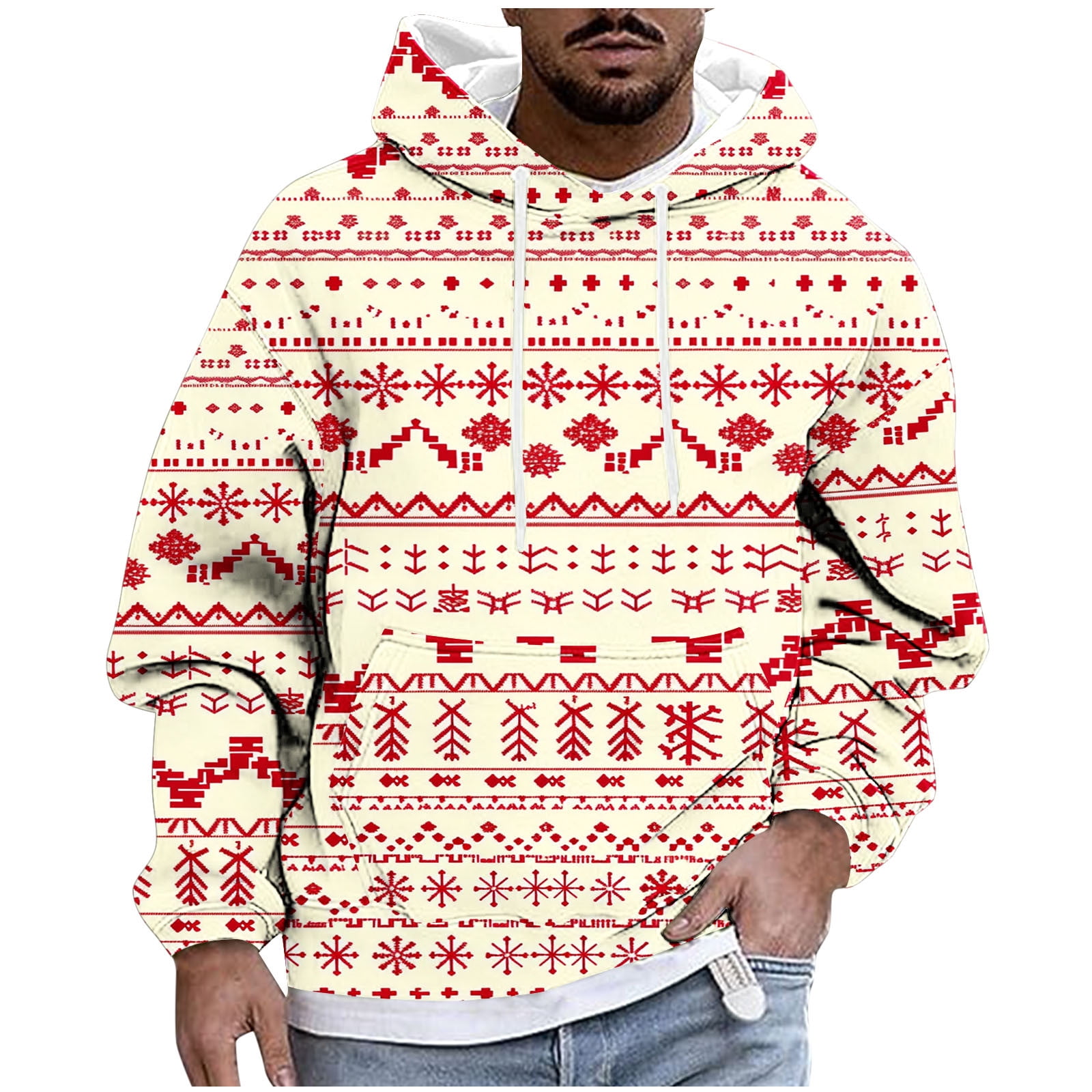 Aimik Men's Christmas Ugly Pullover Hoodie 3D Xmas Print Festive Santa ...