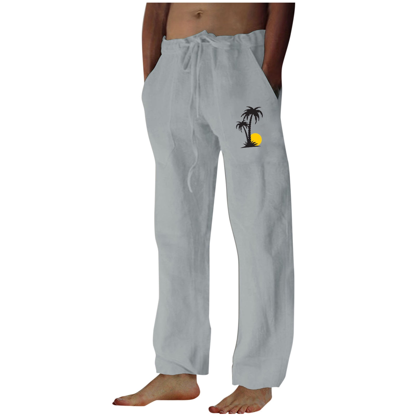 Aimik Hanes Men's Ethnic Style Side Printed Sweatpants Cotton Linen ...