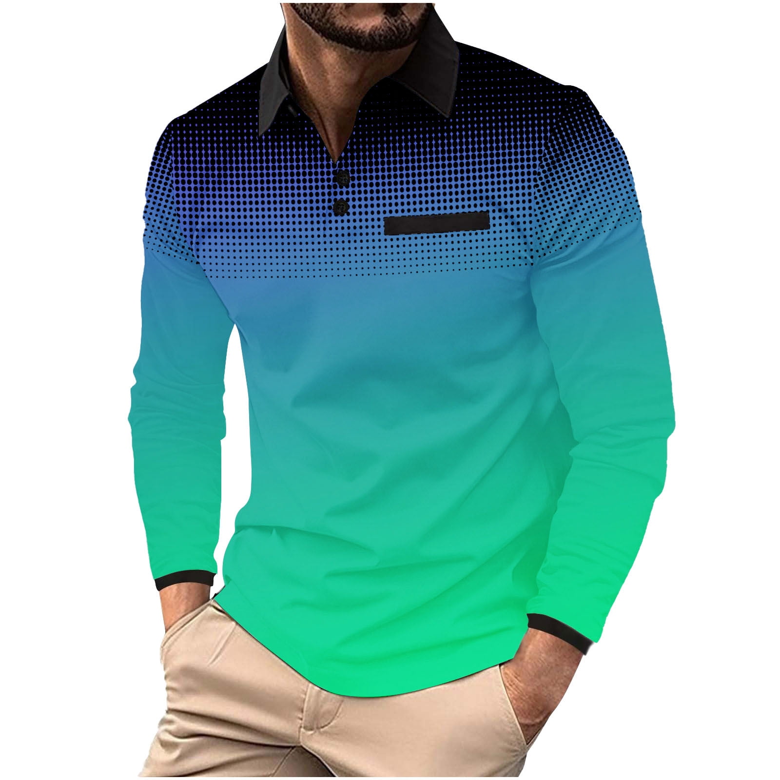 Aimik Hanes Men's Long Sleeve Polo Shirts Fashion Color Block Golf Polo ...