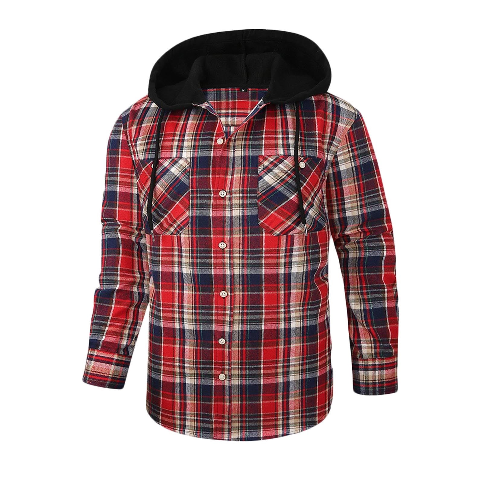 Aimik Hanes Men's Sherpa Flannel Jacket with Hood Plaid Zip Up Fleece ...