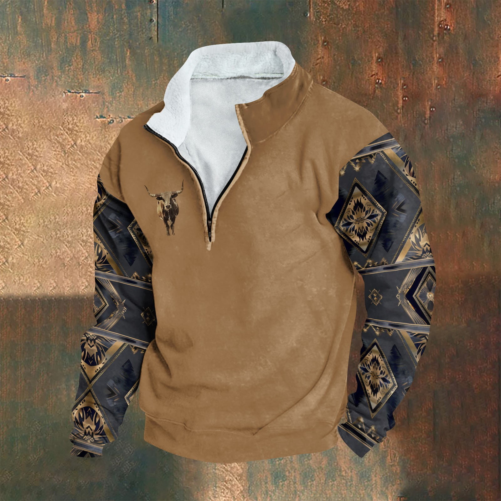 Aimik Hanes Men's Vintage Western Cowboy Zipper Sweatshirt Fluffy ...