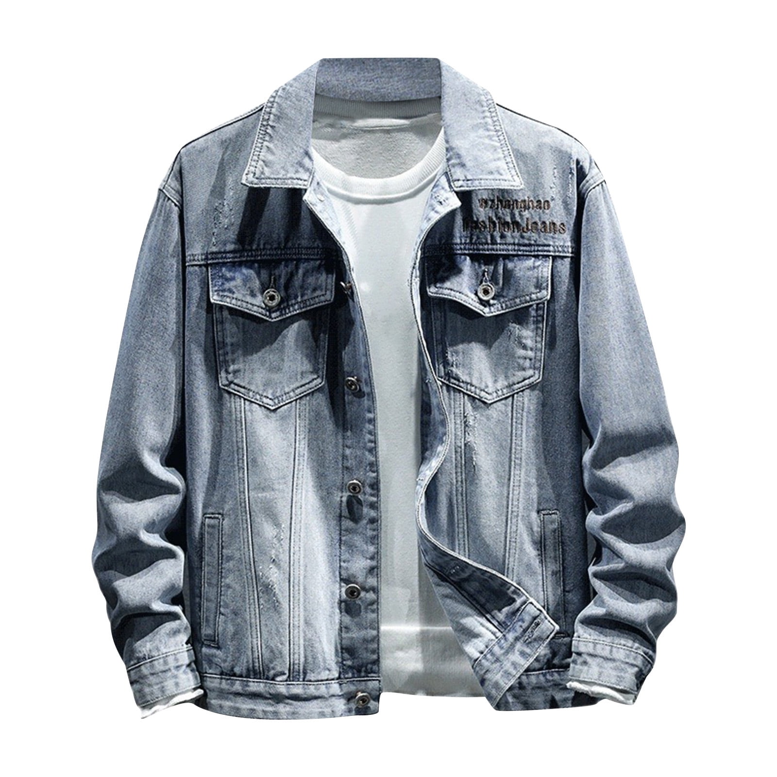 Aimik Hanes Mens Jean Jacket Casual Loose Fit Button Down Denim Trucker ...