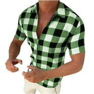 Men's Classic Short Sleeve Button-Up Shirt: Regular-fit, Casual Plaid, Double Pocket, Collared ...