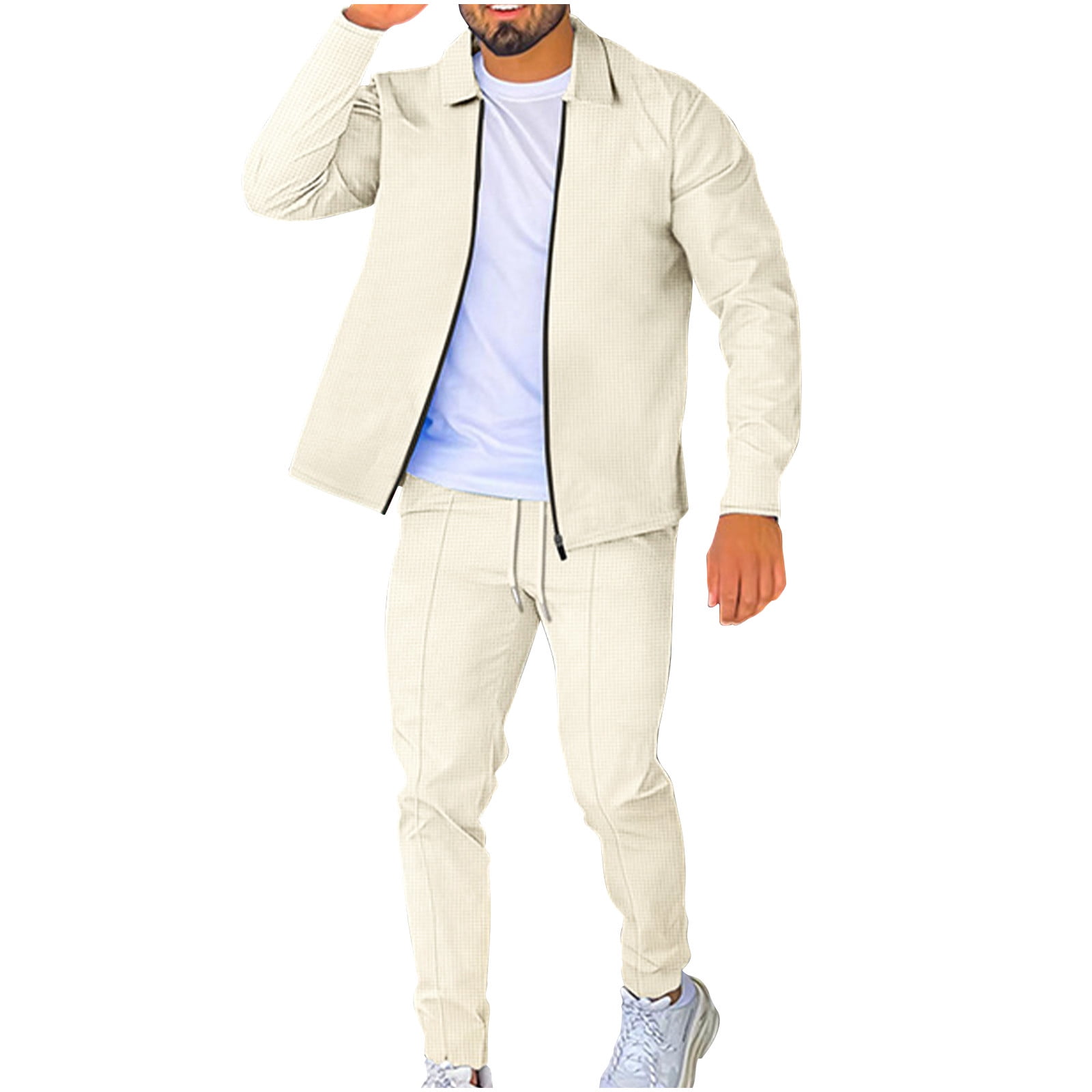 Aimik Men's Waffle Tracksuit 2 Pieces Set Casual Long Sleeve Zip Up ...