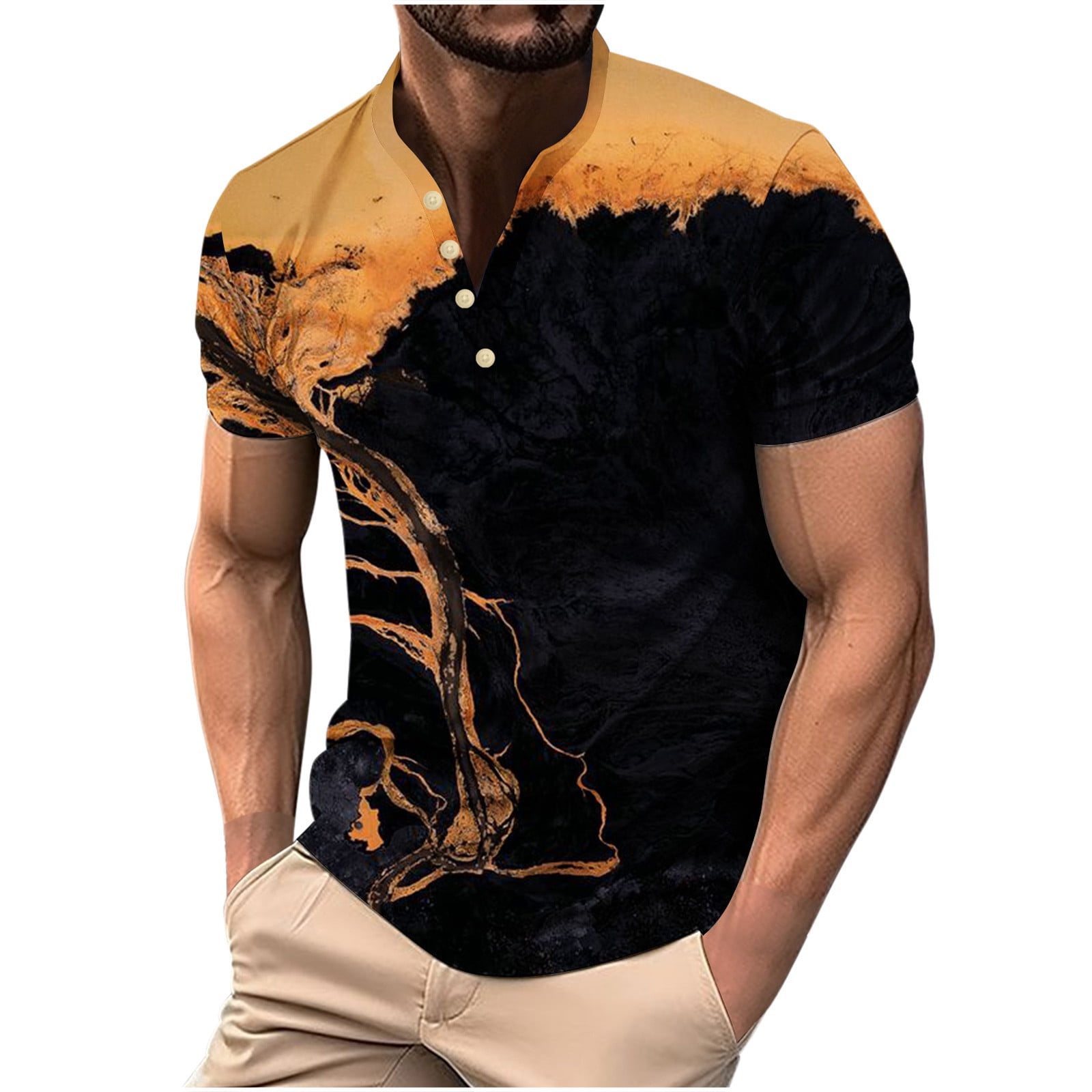 Aimik Mens Black Shirts Button Casual Short Sleeve Round-Neck Blouses ...