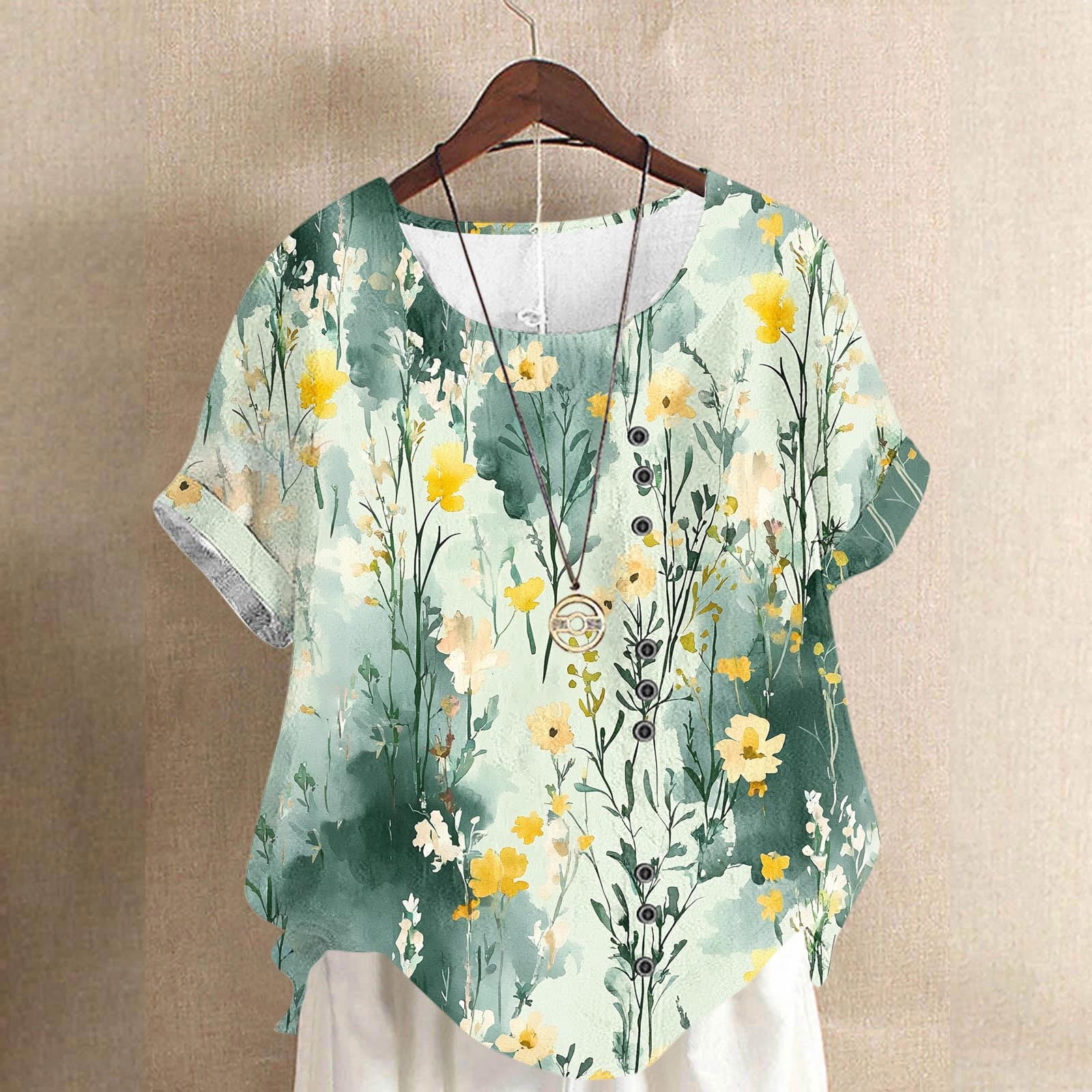 Aimik Plus Size Blouse for Women Fashion Print Short Sleeve Round Neck ...