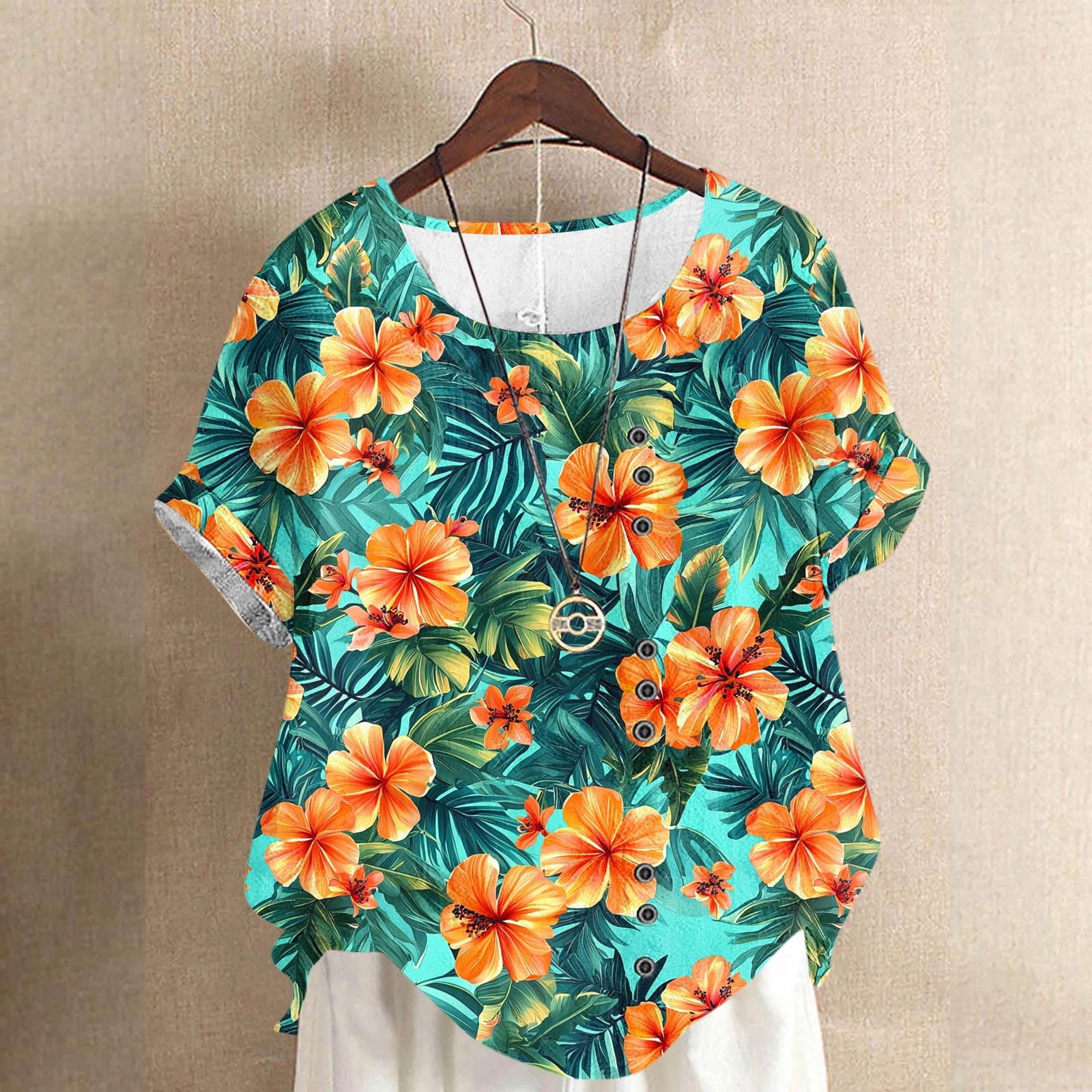 Aimik Plus Size Blouse for Women Fashion Print Short Sleeve Round Neck ...