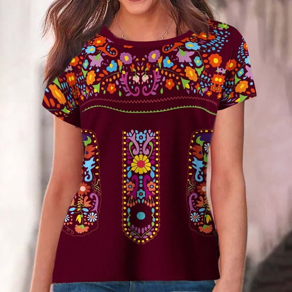 Aimik Tops for Women Plus Size Short Sleeve Crew Neck Mexican Tee ...