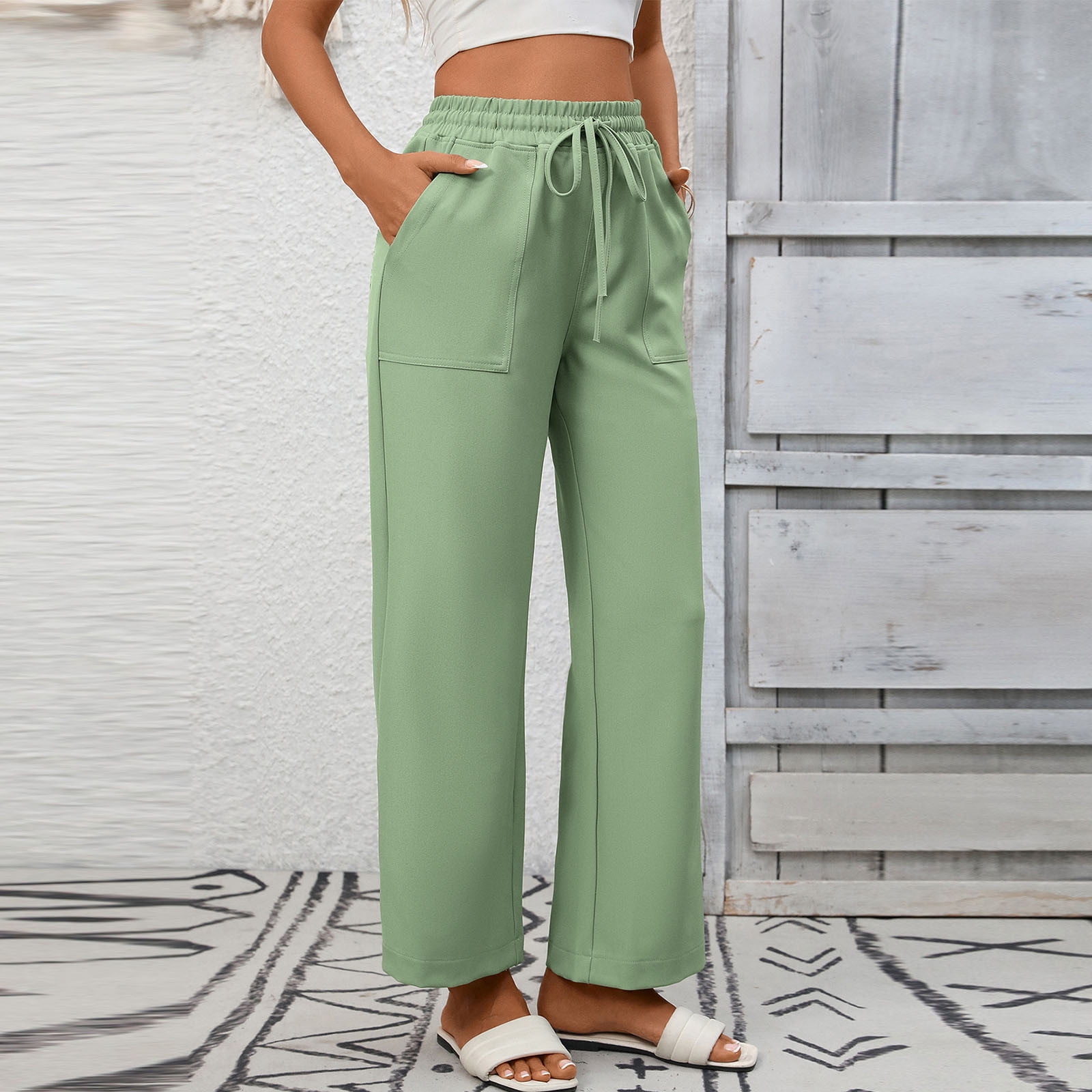 Aimik Women's Casual Loose Drawstring Pants Elastic High Waist Trousers ...
