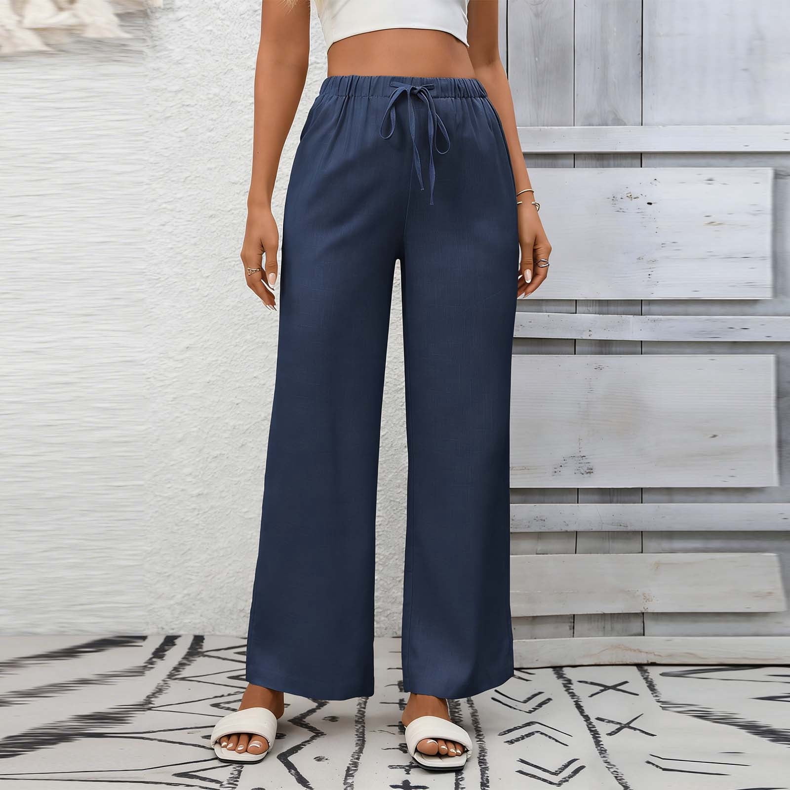 Aimik Women's Casual Loose Drawstring Pants Elastic High Waist Trousers ...