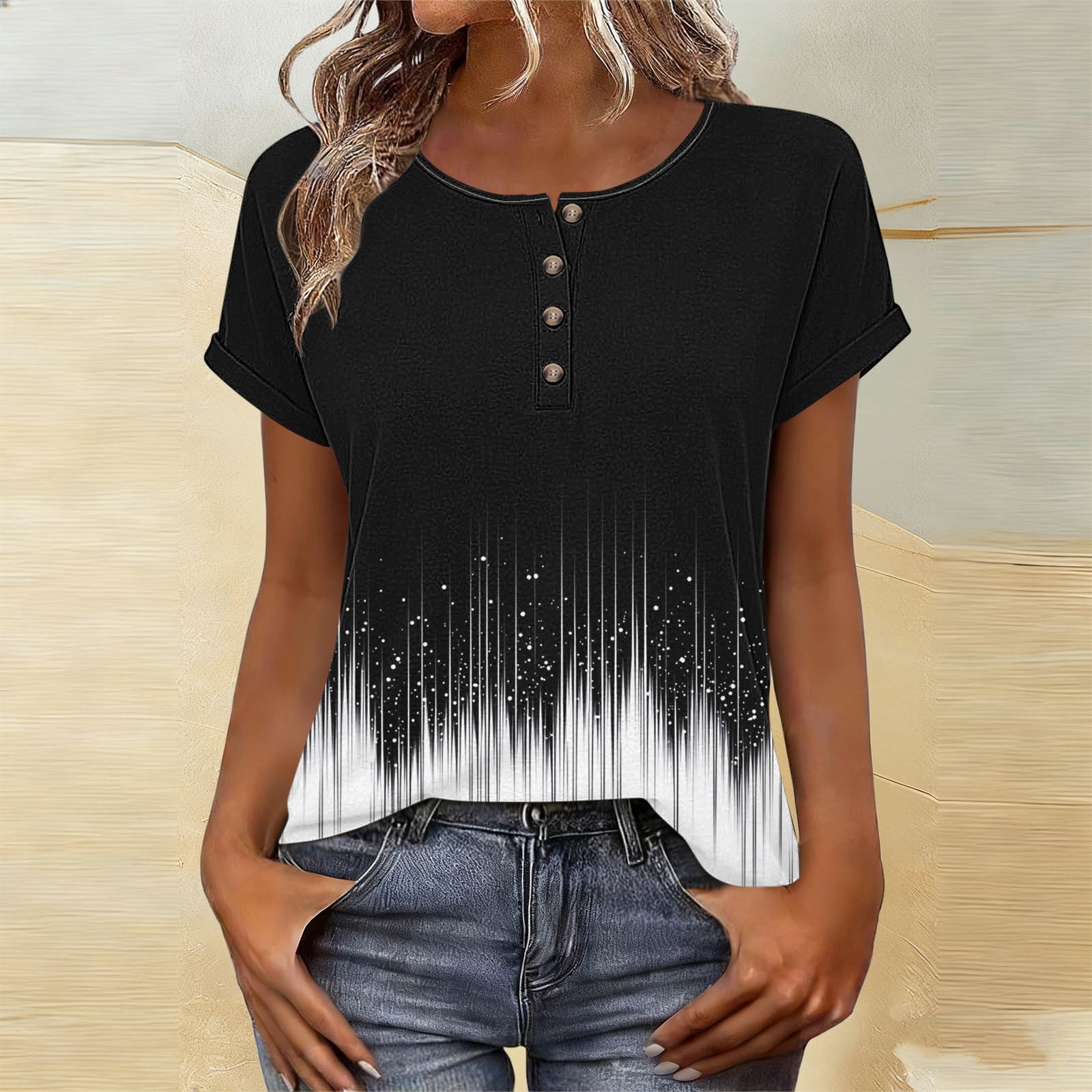 Aimik Women's Casual T-shirt Fashion Print Short Sleeve Round Neck Base ...