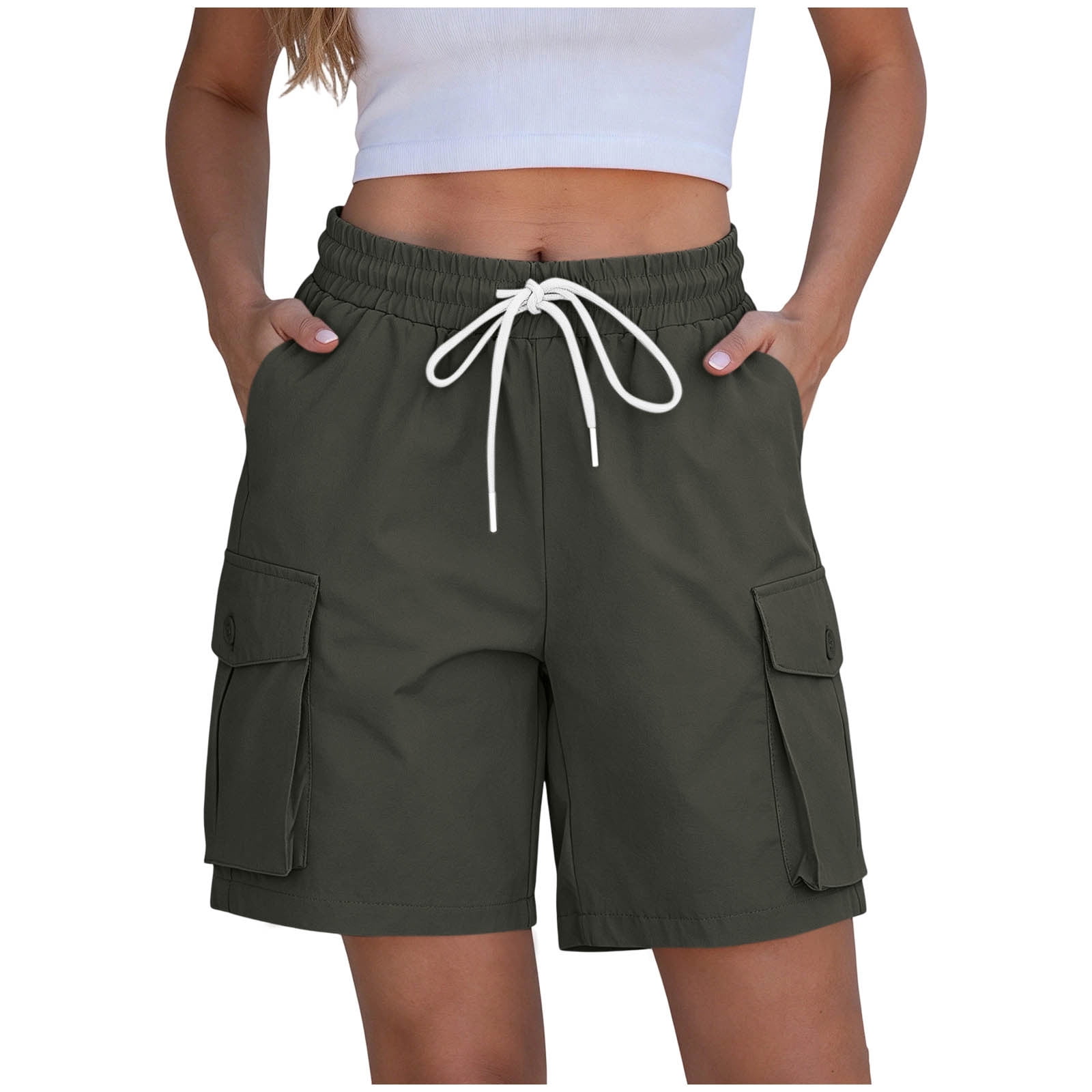 Aimik Women's Drawstring Elastic Waist Cargo Shorts Multi Side Pockets ...