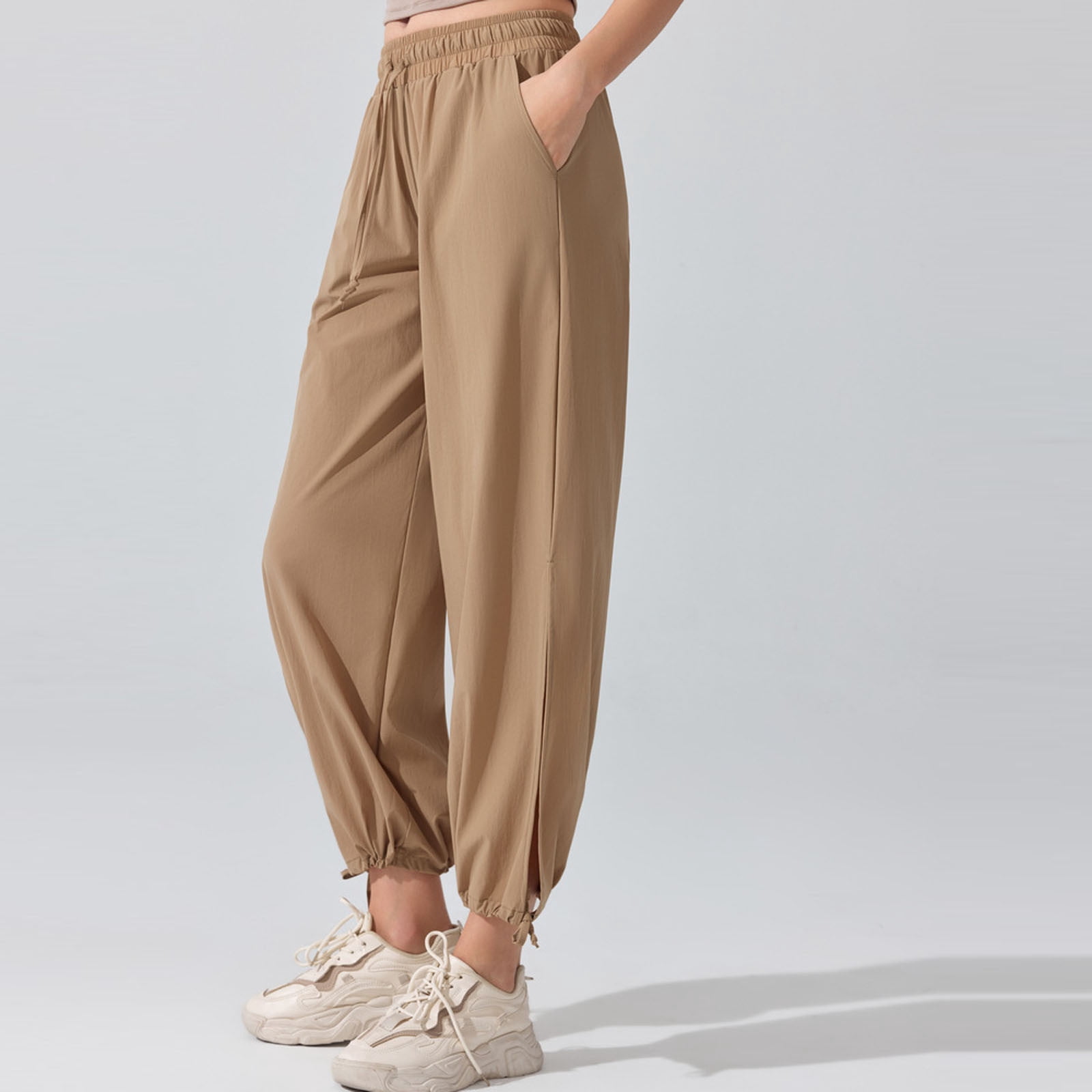 Aimik Women's Elastic Waist Drawstring Pants Loose Wide Leg Cropped ...