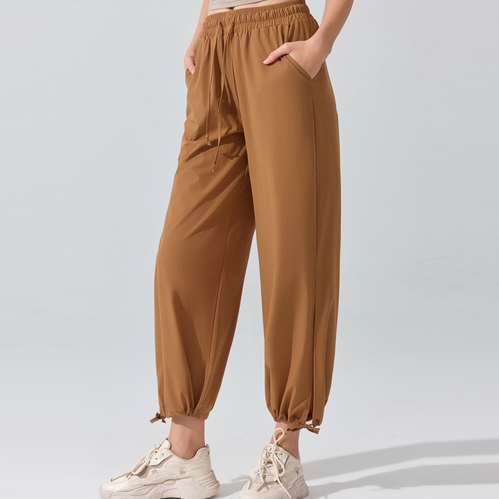 Aimik Women's Elastic Waist Drawstring Pants Loose Wide Leg Cropped ...