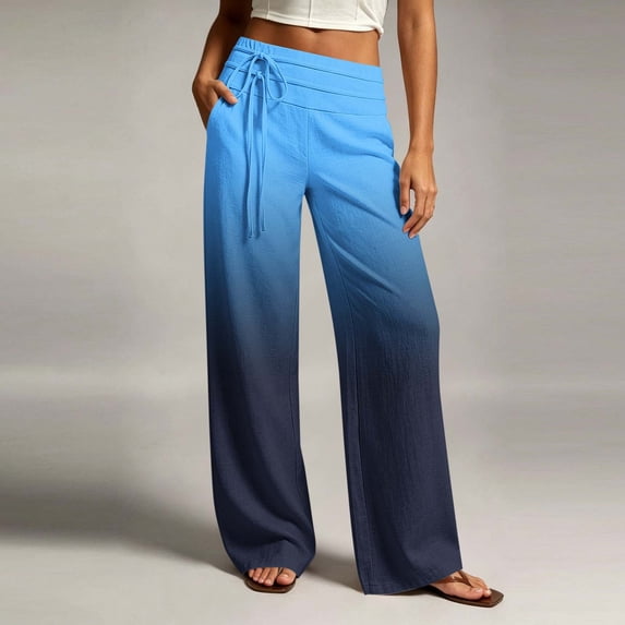 Aimik Women's Elastic Waist Gradient Wide Leg Pants Drawstring Casual ...